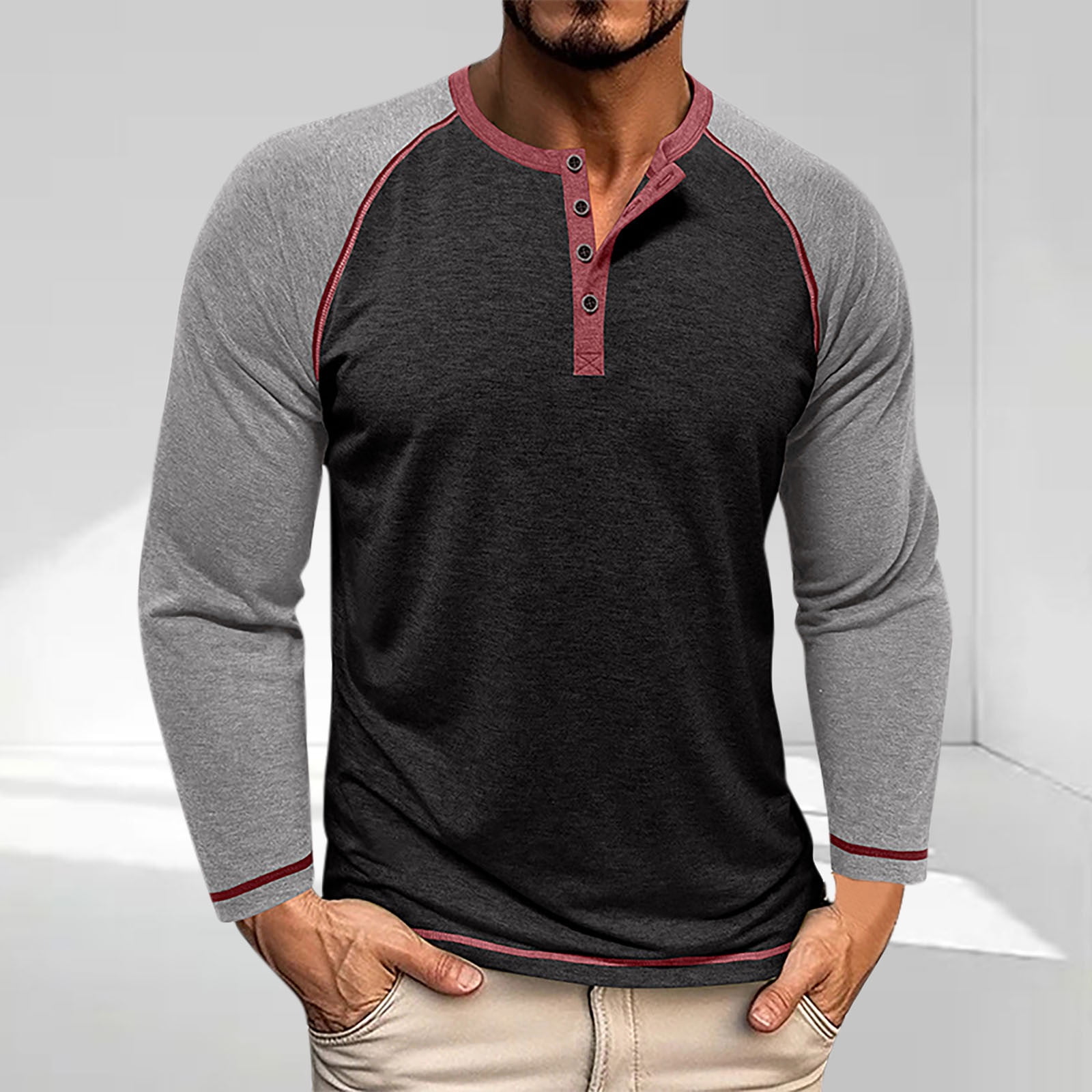 BSDJILFG Mens Henley Shirts Long Sleeve Casual Basic Cotton Tee Fall Winter Fashion Button T ...