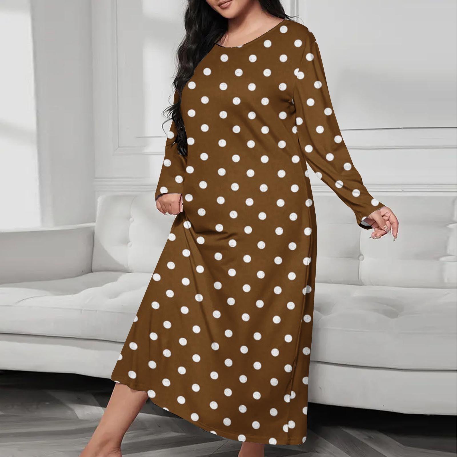 BSDJILFG Nightgowns for Women Casual Long Sleepshirts Vintage Polka Dots Print Soft Breathable ...