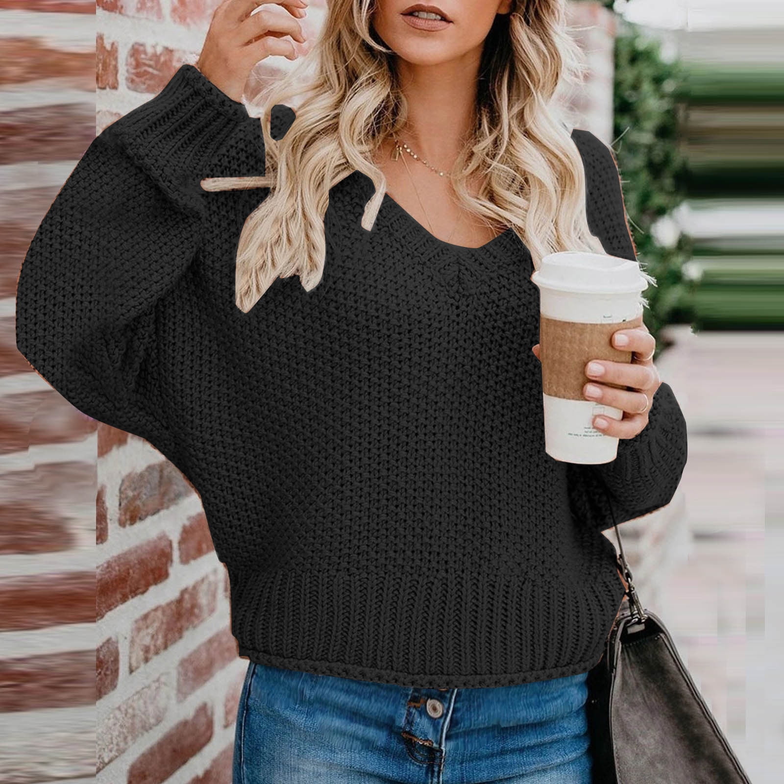 BSDJILFG Oversized Sweaters for Women Knitting Cotton Shirt Chunky Knit ...