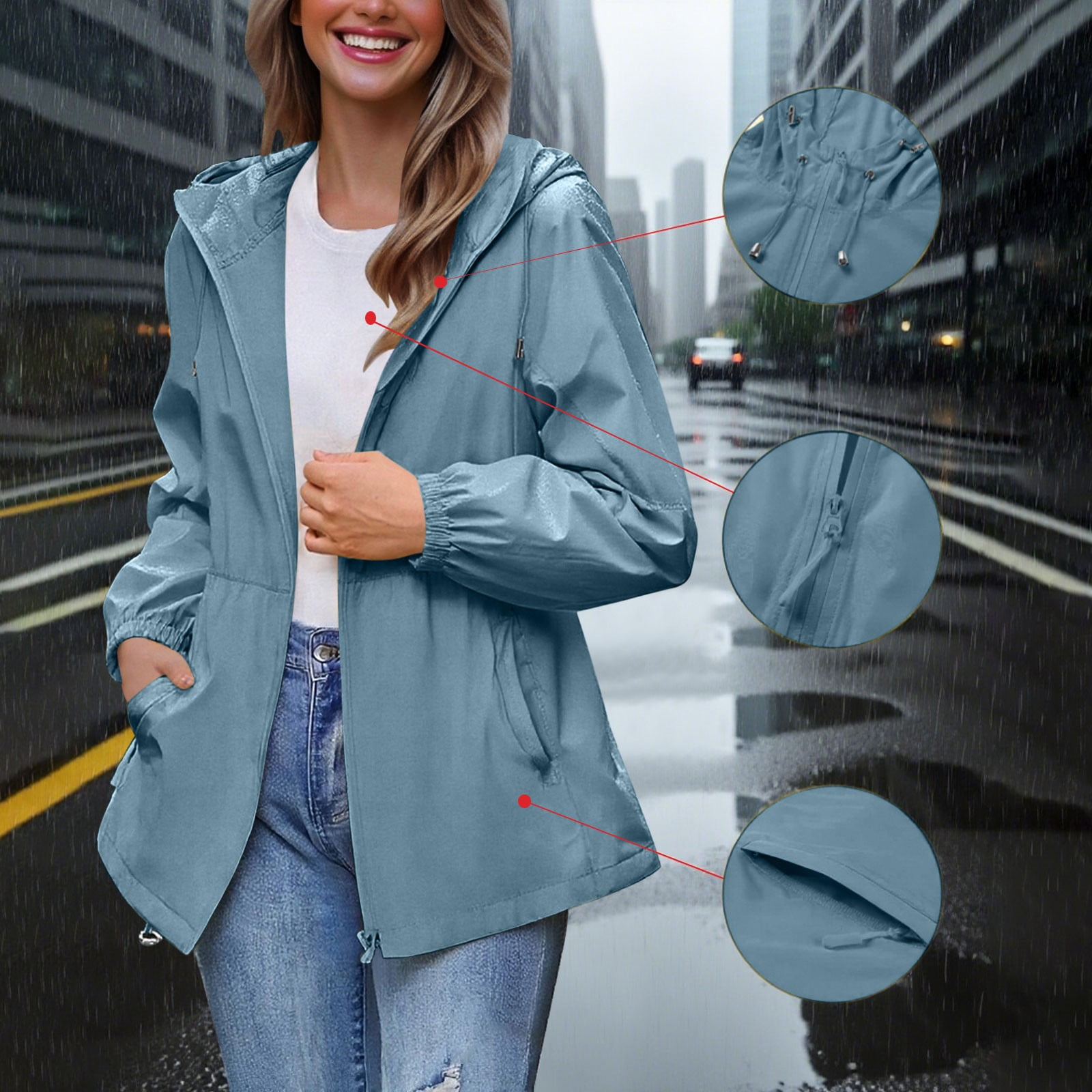 BSDJILFG Packable Rain Jackets for Women Lightweight Windbreaker ...
