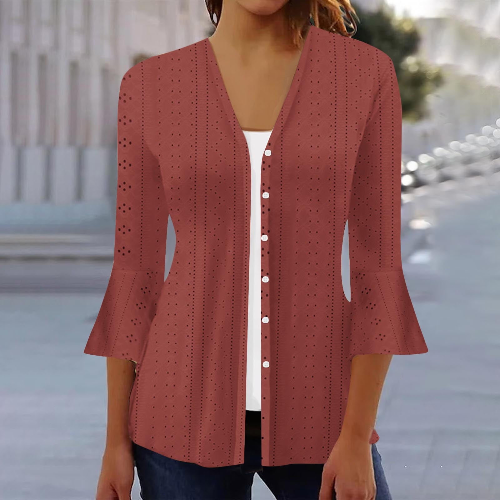 BSDJILFG Peplum Tops for Women 3/4 Sleeve Cardigan Button Down ...