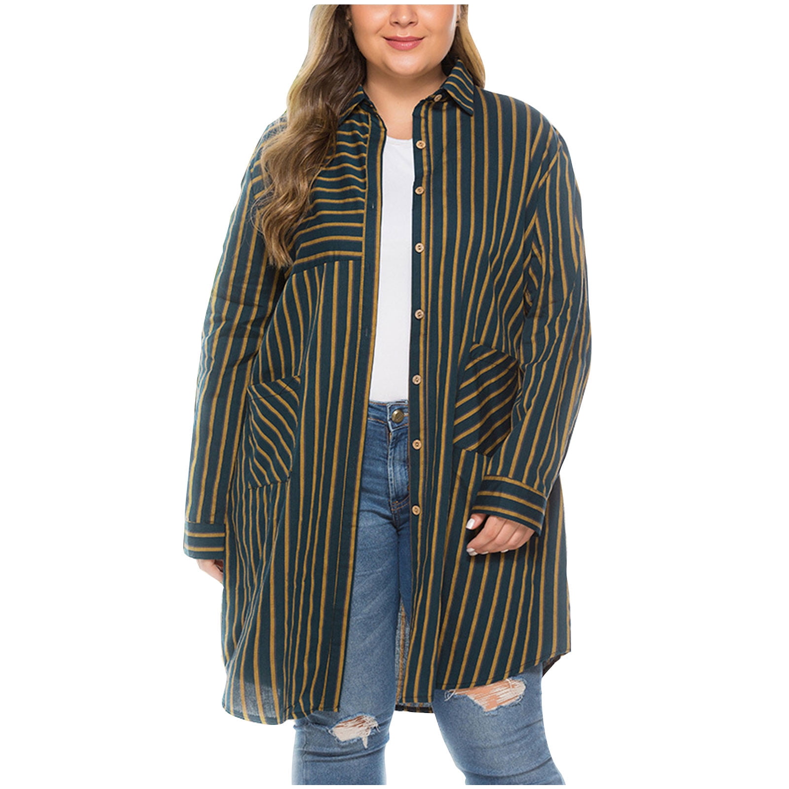 BSDJILFG Plaid Shirts for Women Plus Size Soft Cotton Long Cardigans ...