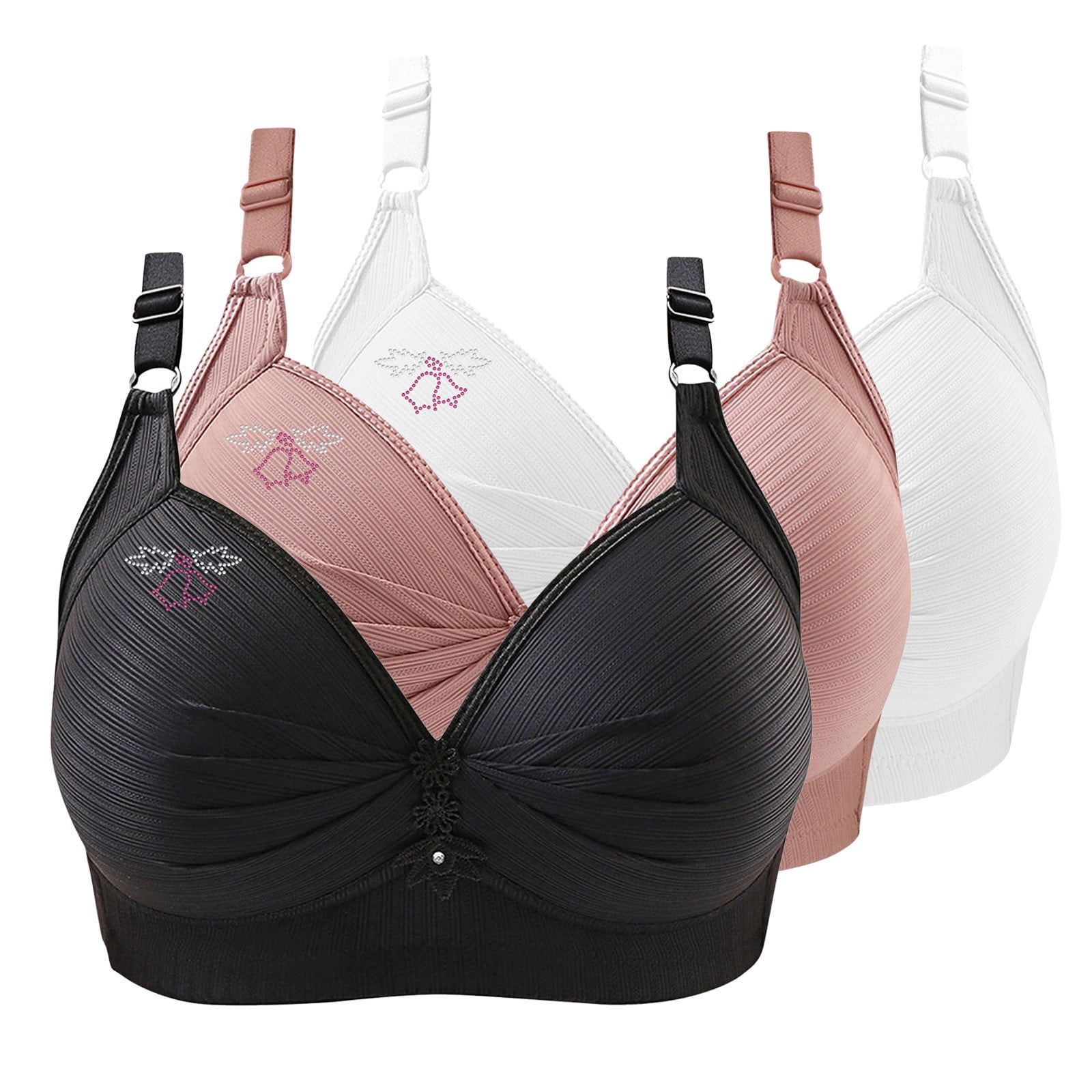 BSDJILFG Plus Size Bras for Big Bust Women 3 Pack Push-Up Everyday Bra ...