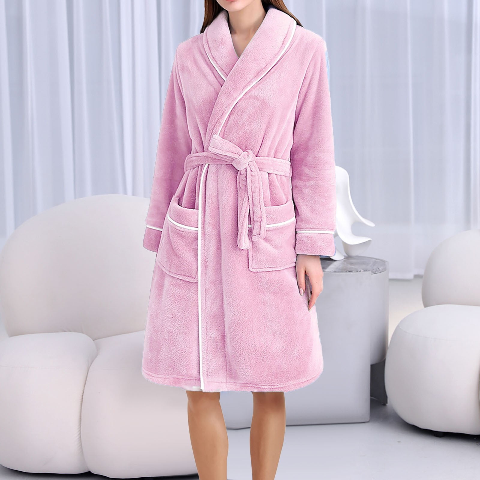 BSDJILFG Plus Size Flannel Robes for Women Belt Kimono Cardigan Fall ...