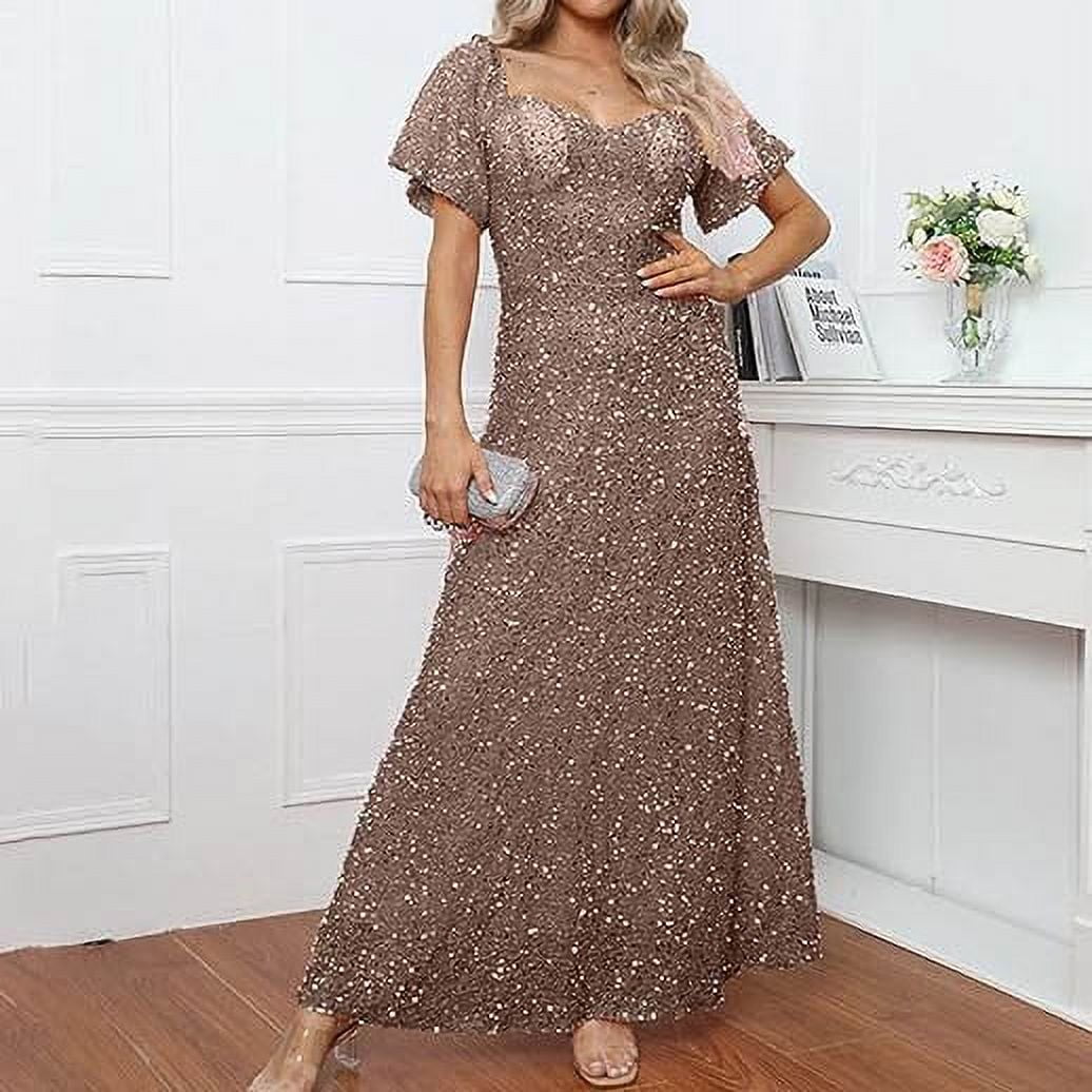 BSDJILFG Plus Size Pink Sequin Dress High Waisted Fall Evening Prom ...