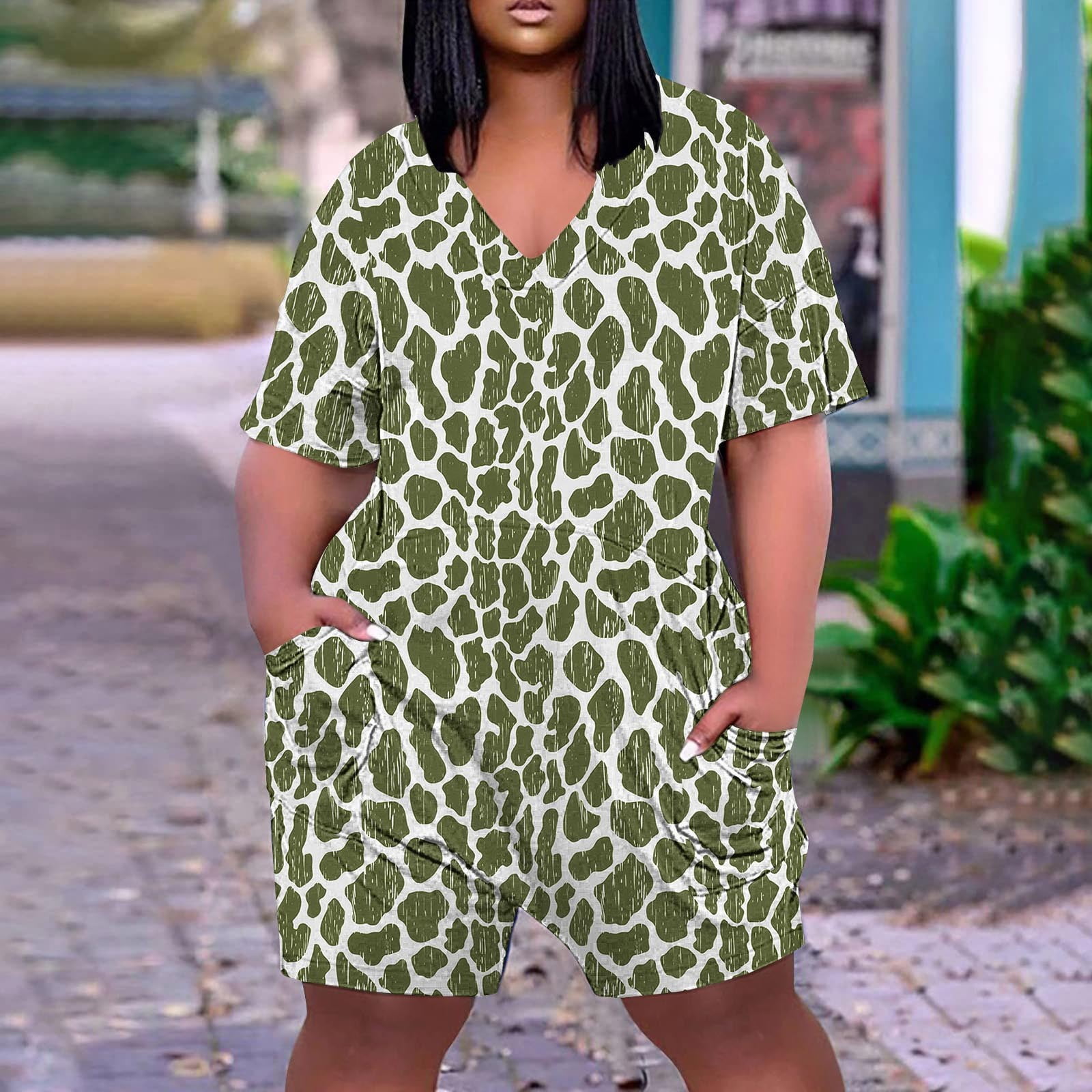 BSDJILFG Plus Size Rompers,Summer Casual One-Piece Set Floral Print V ...