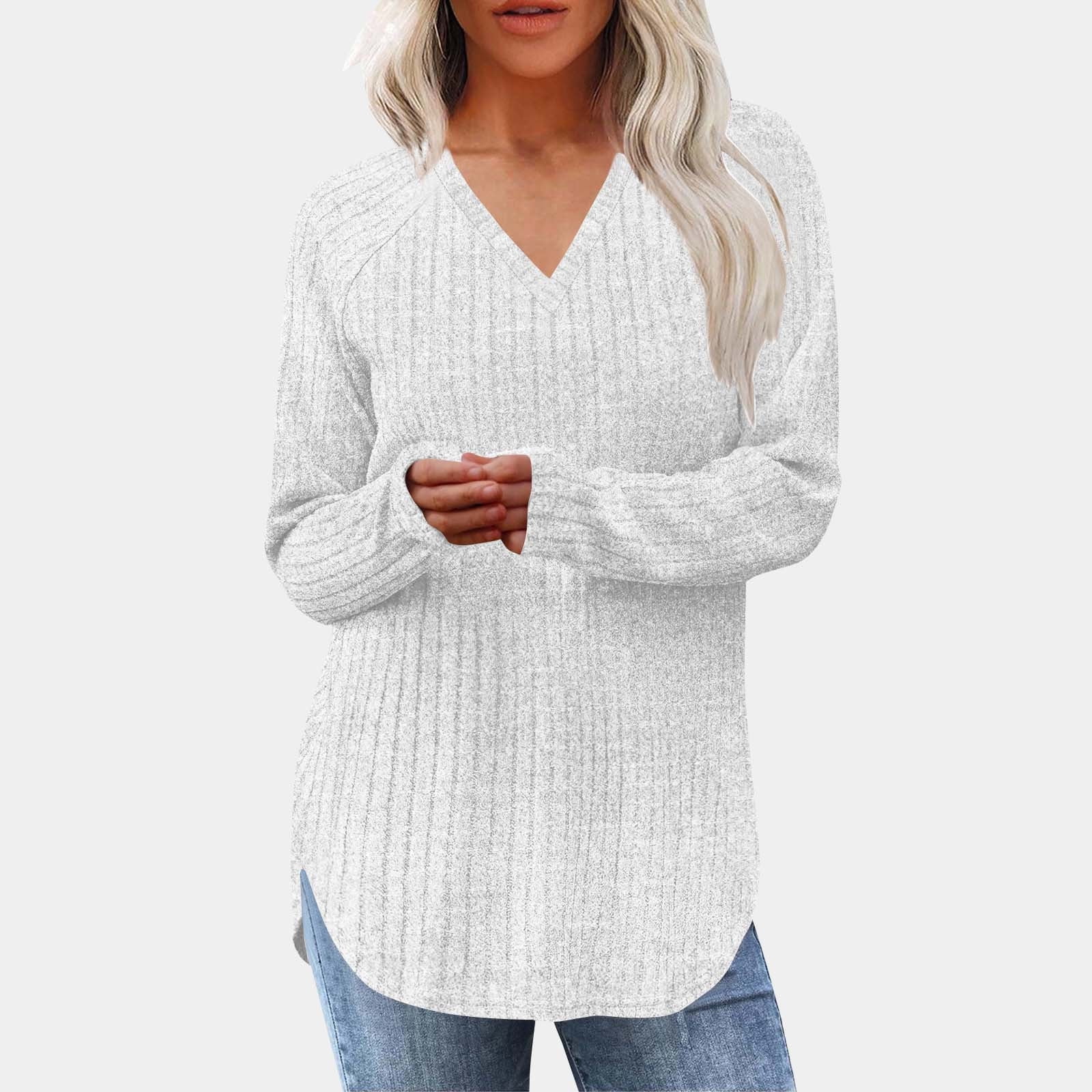 BSDJILFG Raglan V-Neck Sweatshirts for Women Textured Ribbed Knit Top ...