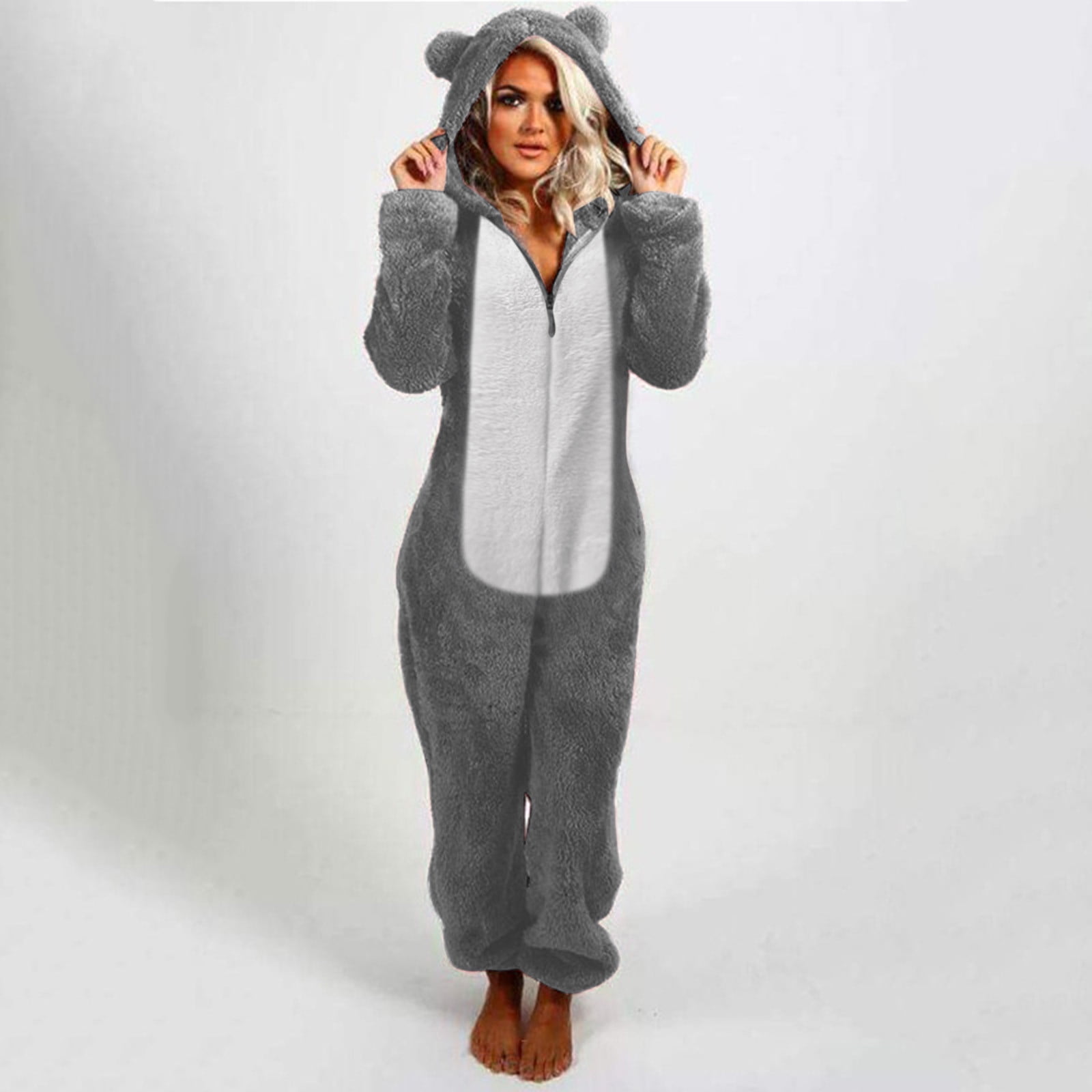 BSDJILFG Rompers for Women Quarter Zip Up Long Fleece Hooded Jumpsuits ...