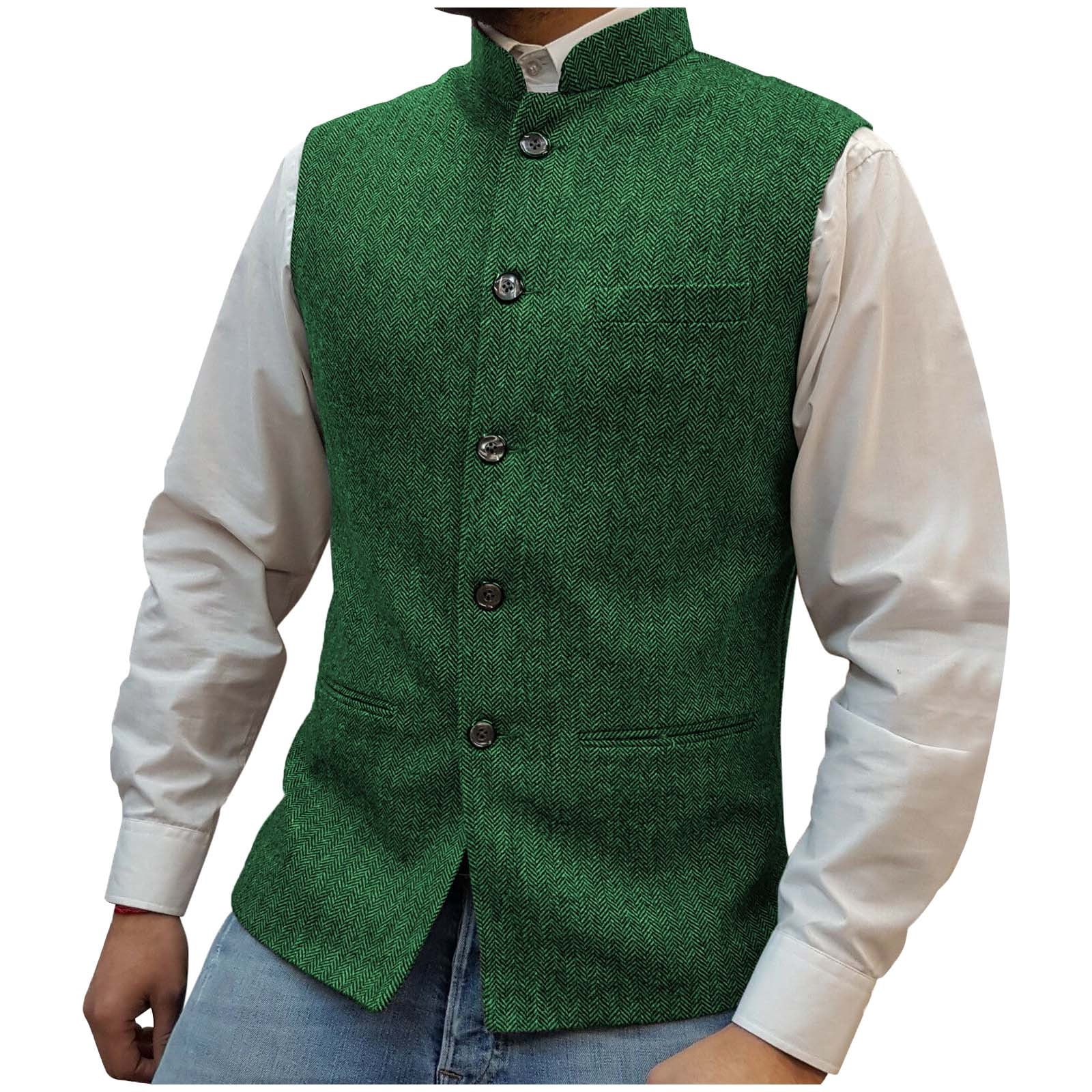 BSDJILFG Sleeveless Dress Vests for Men Stand Collar Modern Fit Single ...