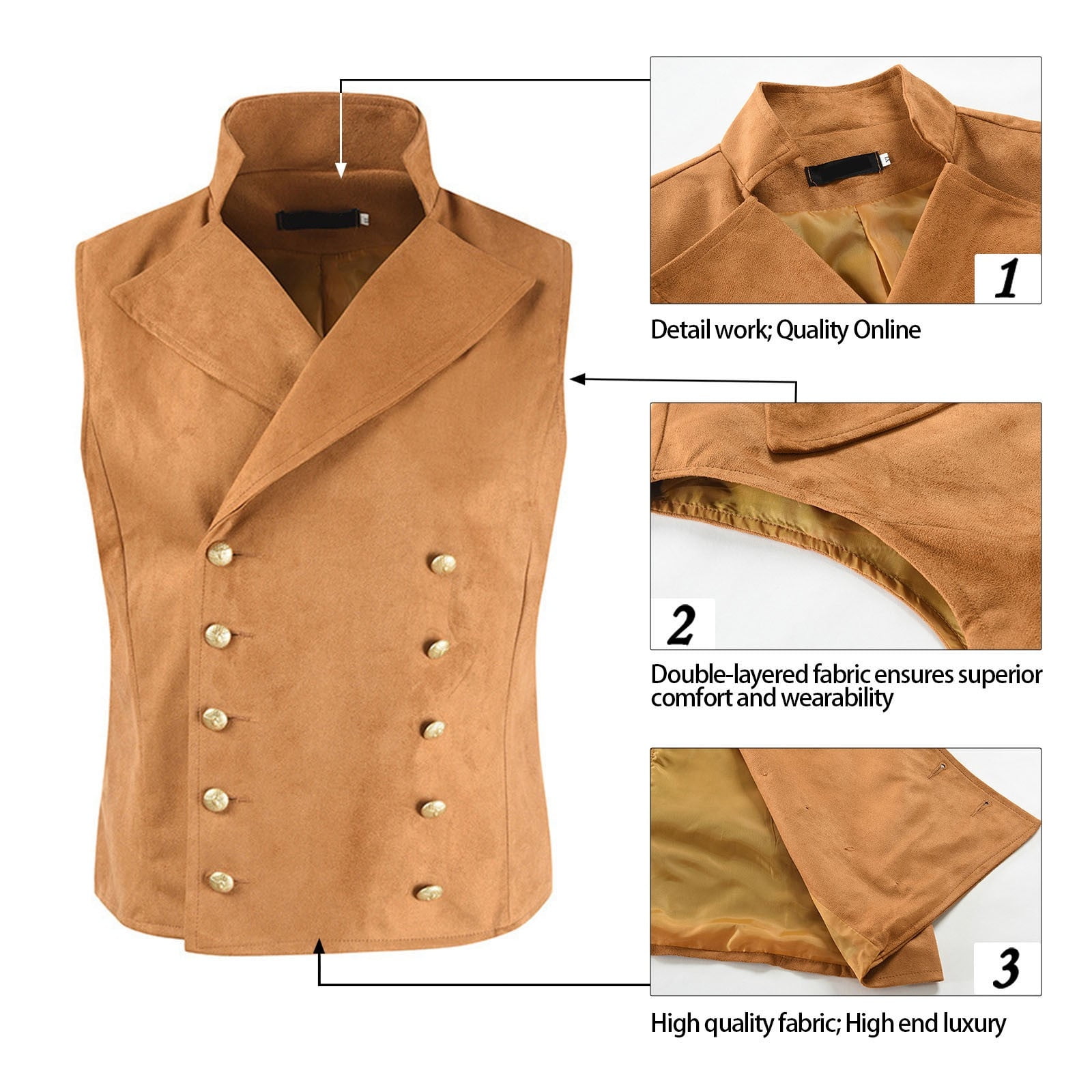 BSDJILFG Suede Suit Vests for Men Vintage Double Breasted Vest Business ...