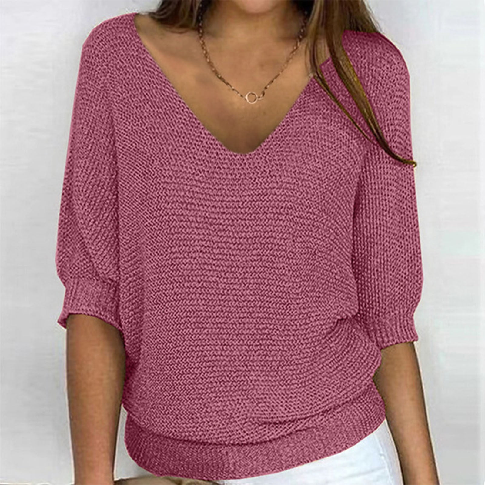 BSDJILFG Summer Sweaters for Women Pullover 3/4 Sleeve Plus Size Cable ...