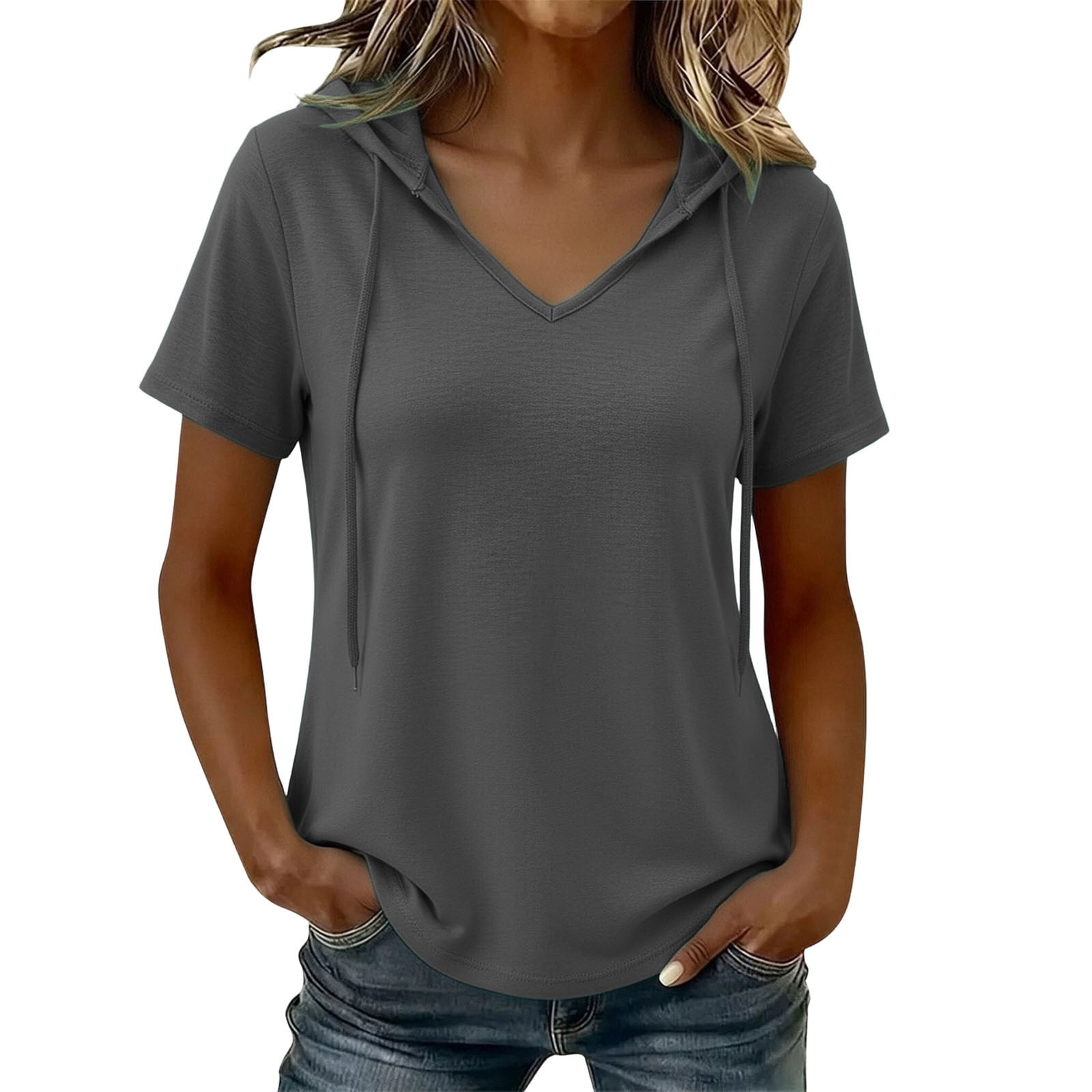 BSDJILFG Summer Tops for Women with Hood，Breathable Short Sleeve Hoodie ...