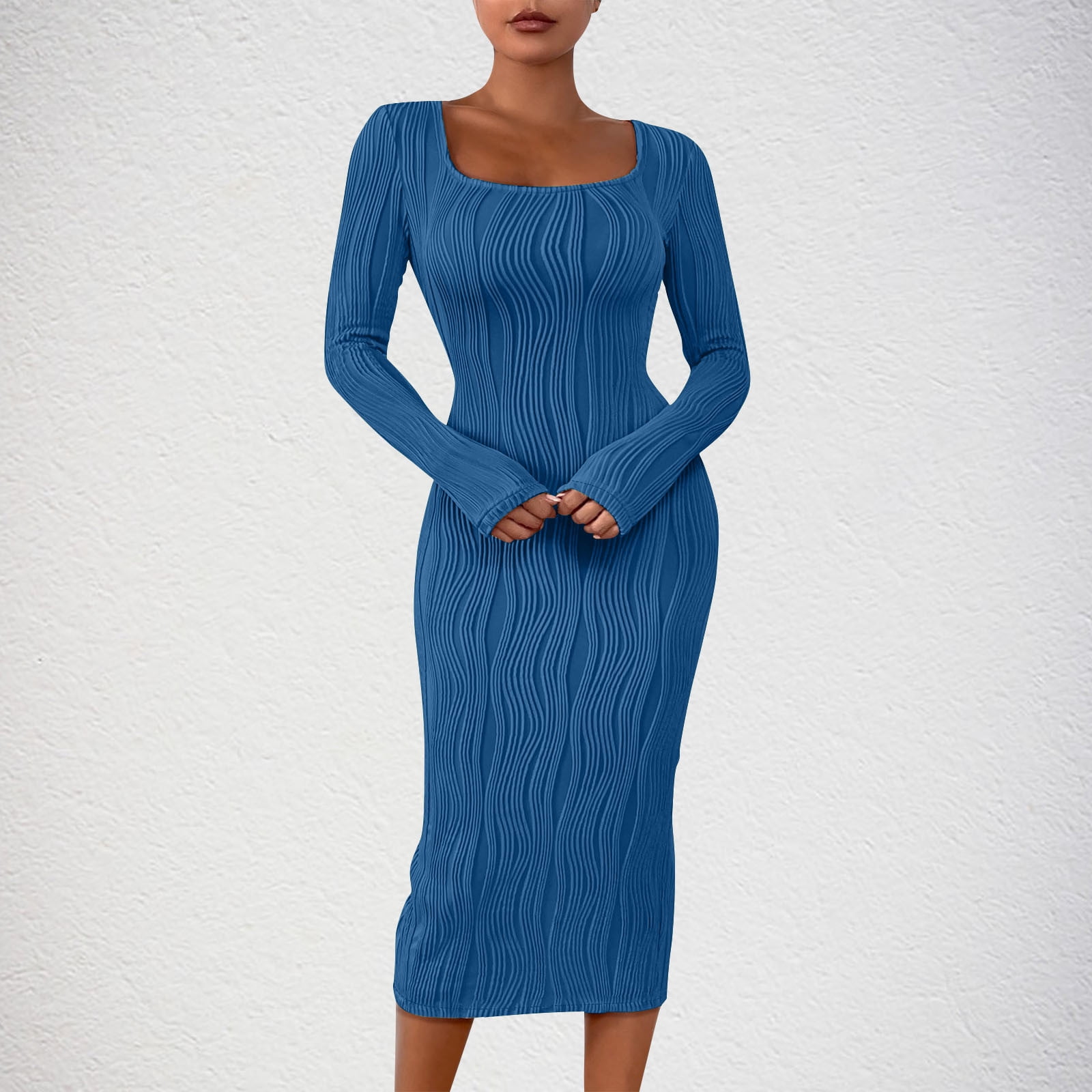 BSDJILFG Sweater Dresses for Women Petite Ribbed Textured Dress Square ...