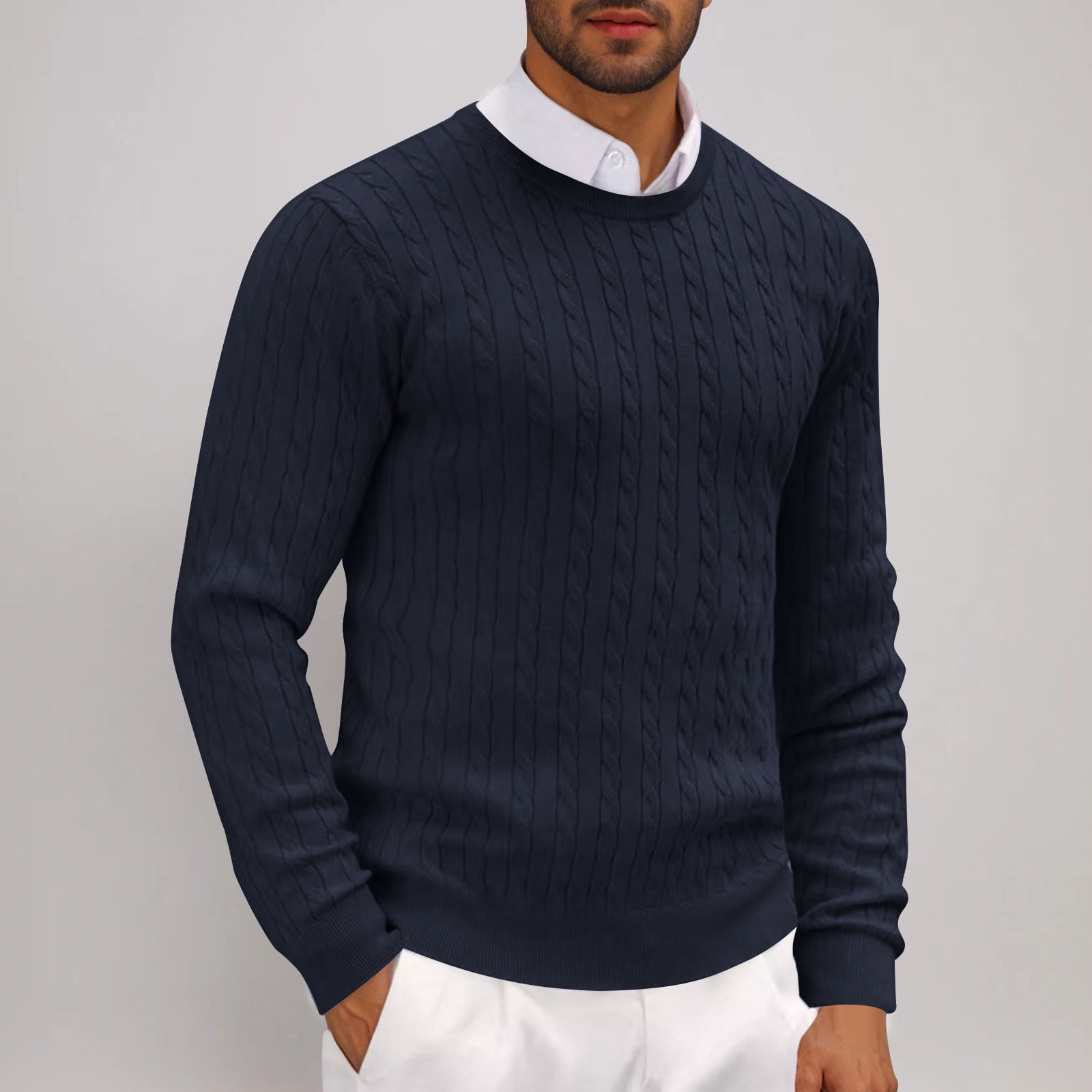 BSDJILFG Sweaters for Men Long Sleeve Merino Wool Blend Casual Twist ...