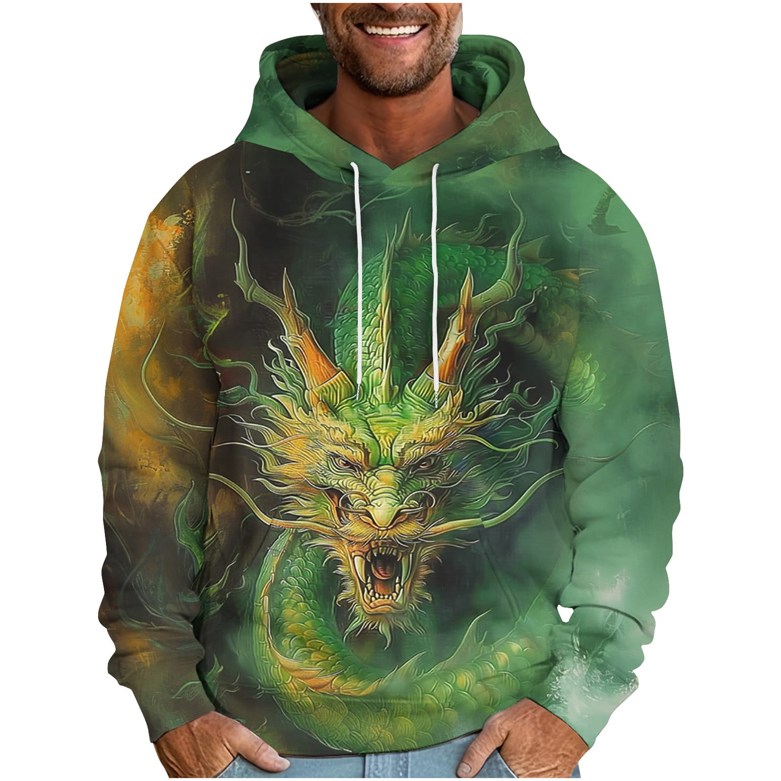 BSDJILFG Sweatshirts for Men 3D Graphic Y2K Dragon Print Long Sleeve ...