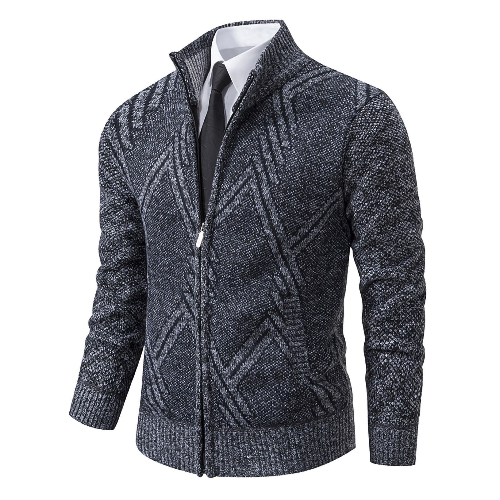 BSDJILFG Tweed Jackets for Men Zip-Up Turtleneck Winter Coats Wool ...