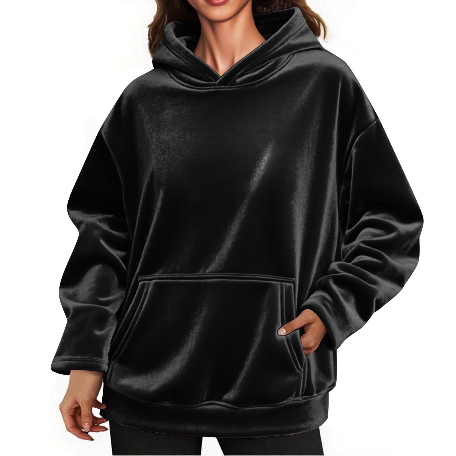 BSDJILFG Velvet Tops for Women Vintage Casual Hoodie Long Sleeve Fall ...