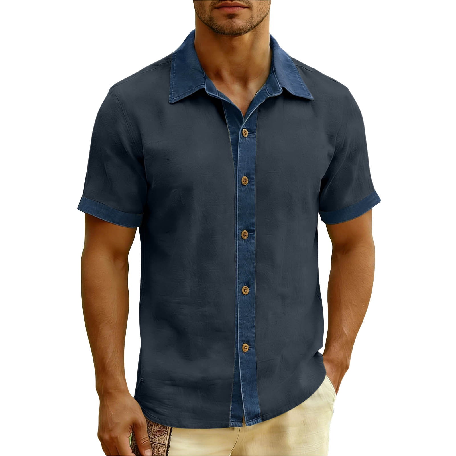 BSDJILFG Vintage Buttons Down Shirt for Men Distressed Linen Top ...