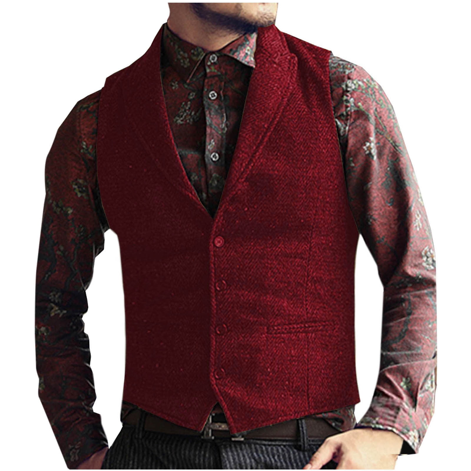 BSDJILFG Vintage Suit Vests for Men Single Breasted Western Dress Vests ...