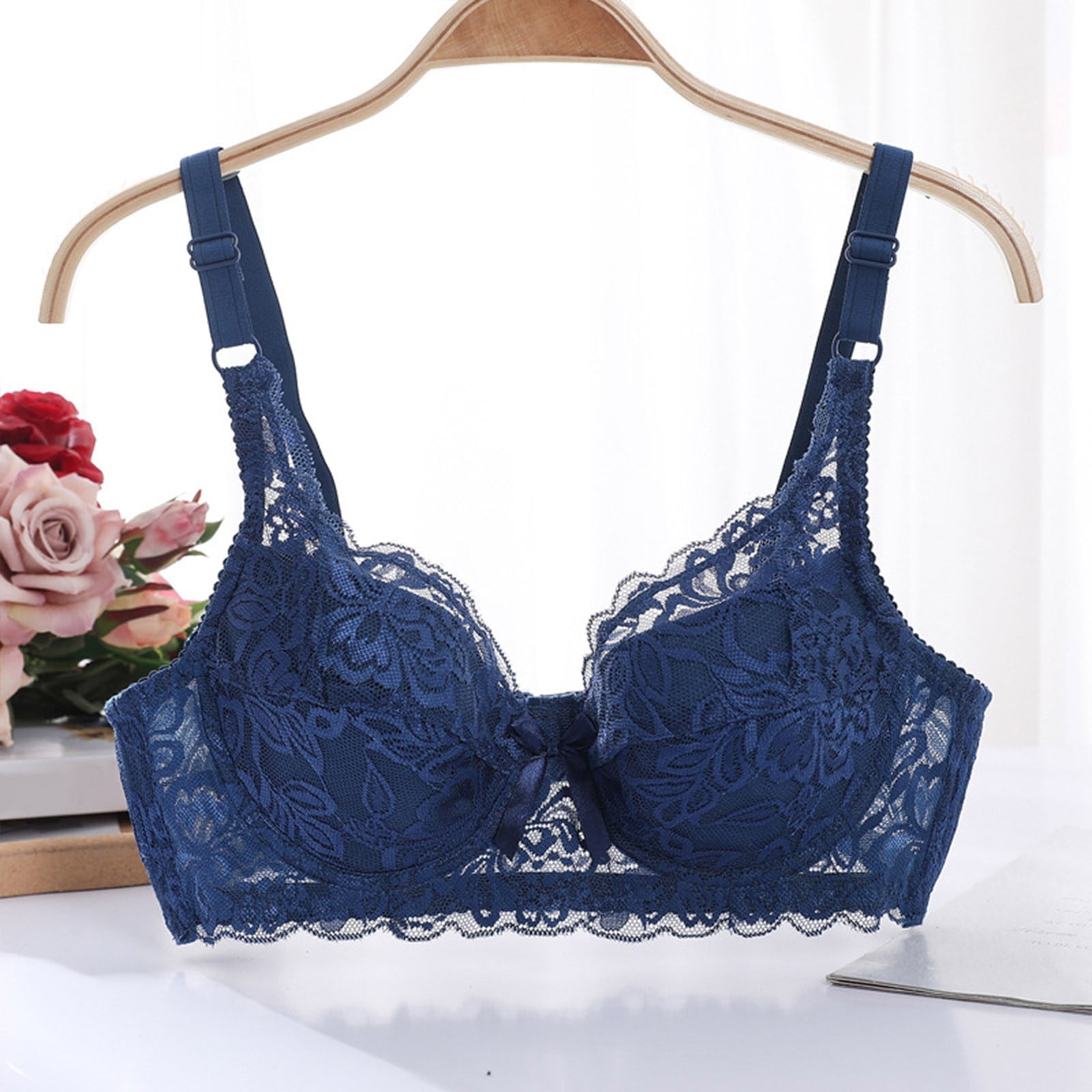 BSDJILFG Wireless Bras Women Lace Cute Sheer Plus Size Push Together ...