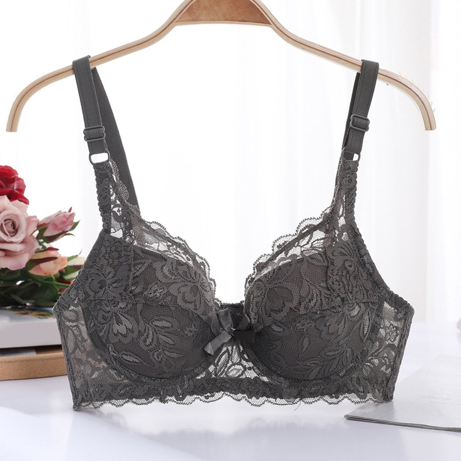 BSDJILFG Wireless Bras Women Lace Cute Sheer Plus Size Push Together ...