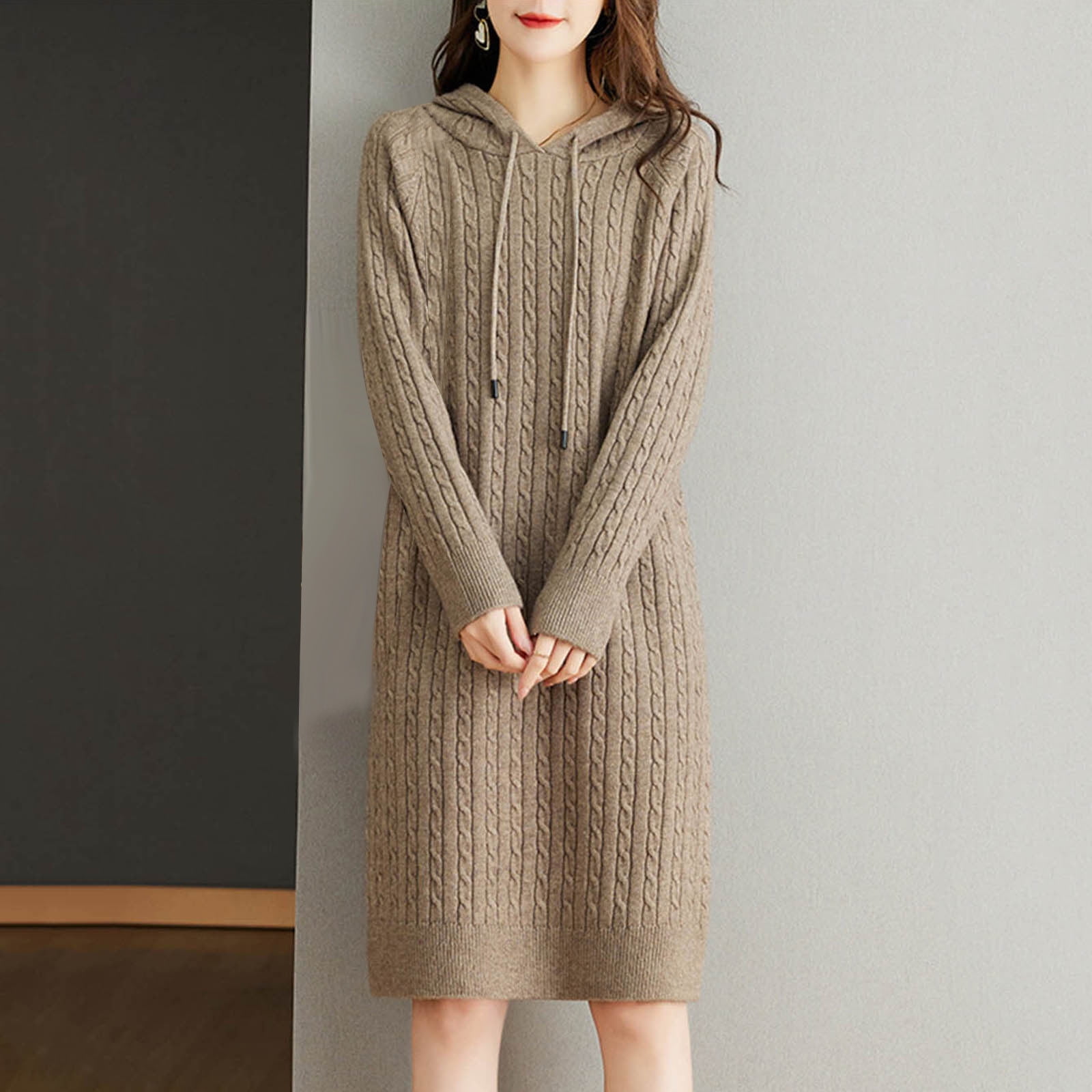 BSDJILFG Women Sweater Dress for Fall with Hood,Soft Thick Ribbed Knit ...
