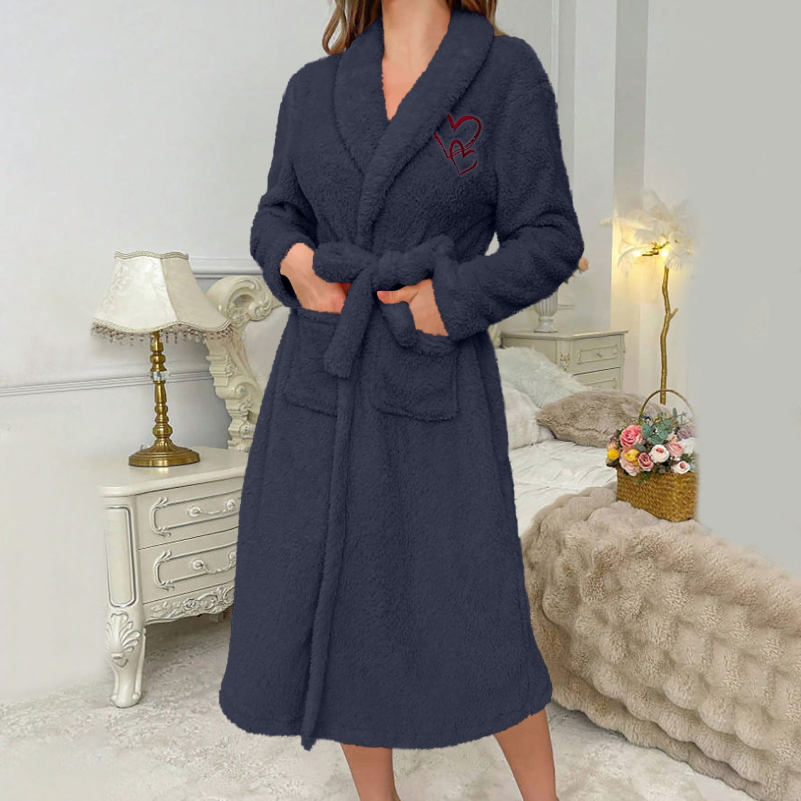 BSDJILFG Womens Kimono Robes with Pockets,Valentines Day Gift,Long ...