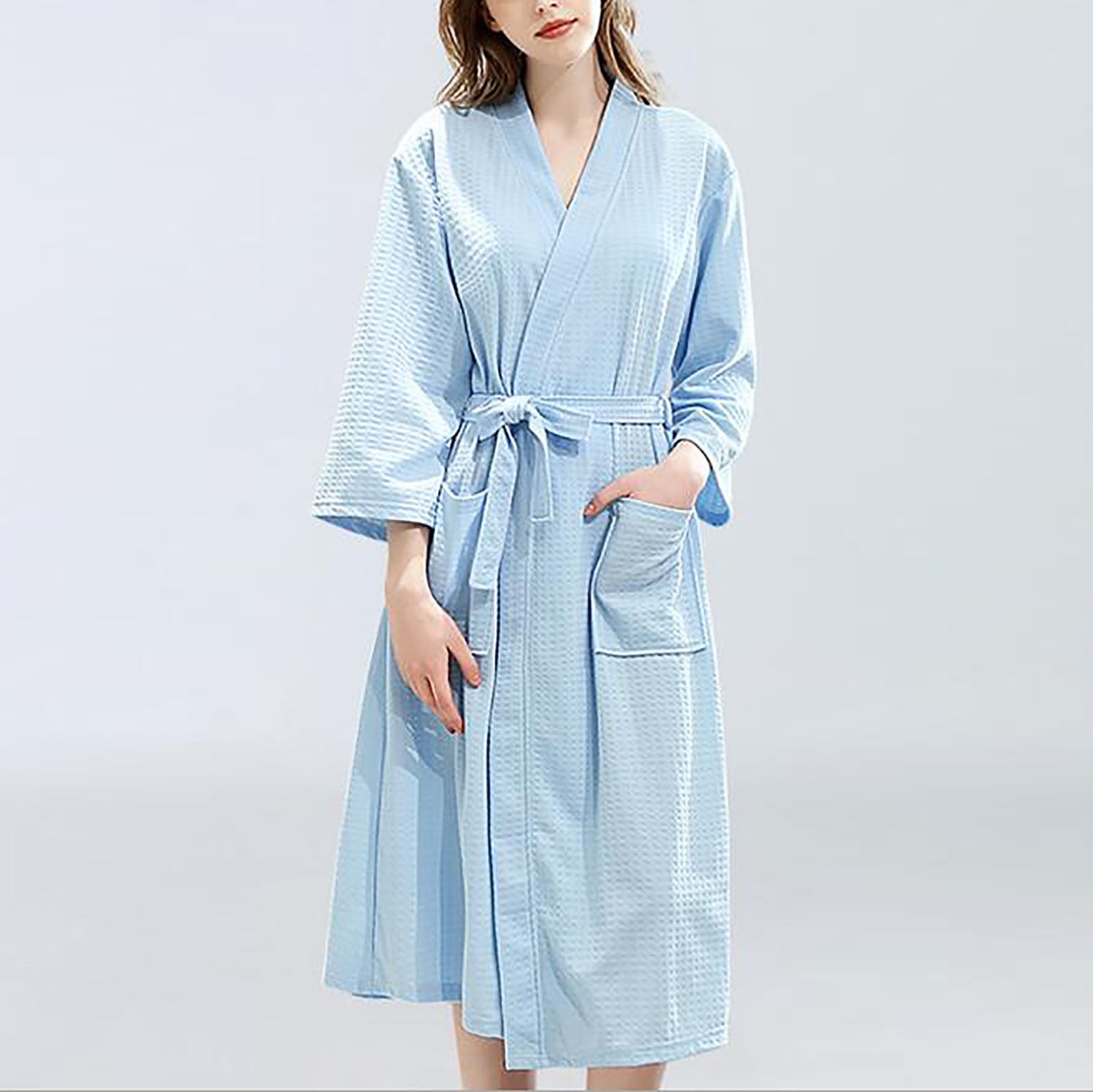 BSDJILFG Womens Robes Lightweight Duster Waffle Knit Kimono Cardigan ...