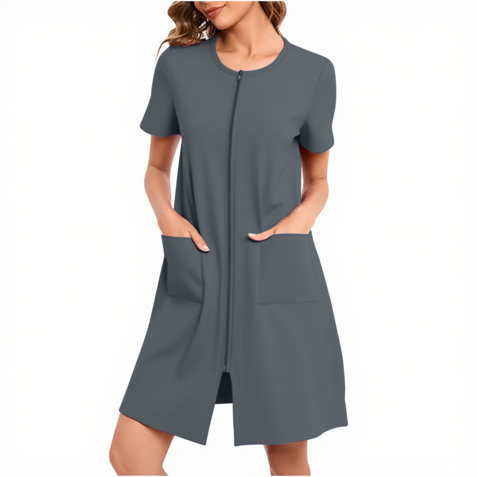 BSDJILFG Womens Robes Zip Up Casual Lightweight Short Sleeve Nightgown ...