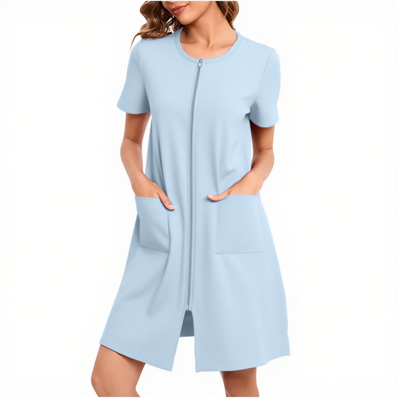 BSDJILFG Womens Robes Zip Up Casual Lightweight Short Sleeve Nightgown ...