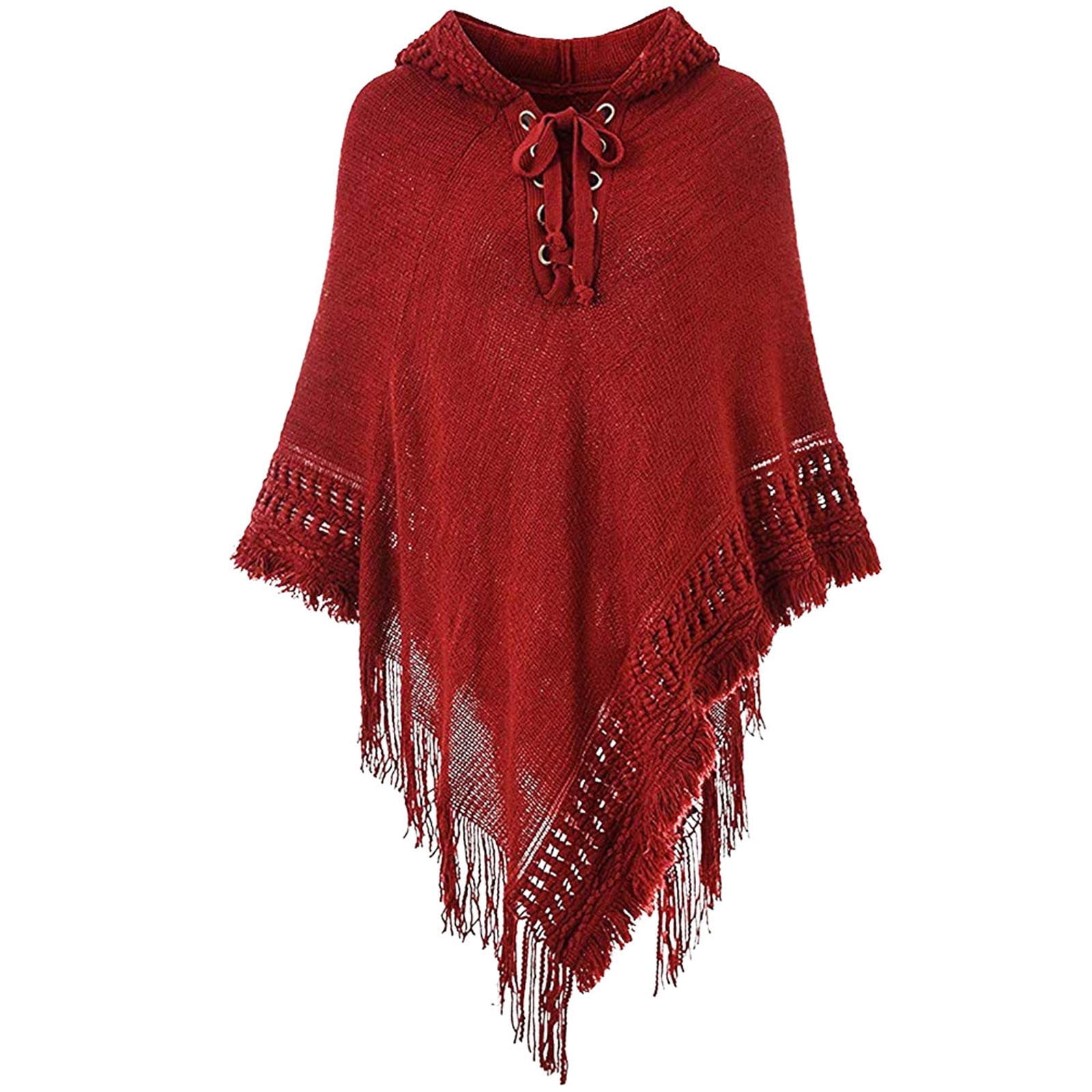 BSDJILFG Womens Shawls Elegant Crochet Knitted Shirts Hooded Cape ...