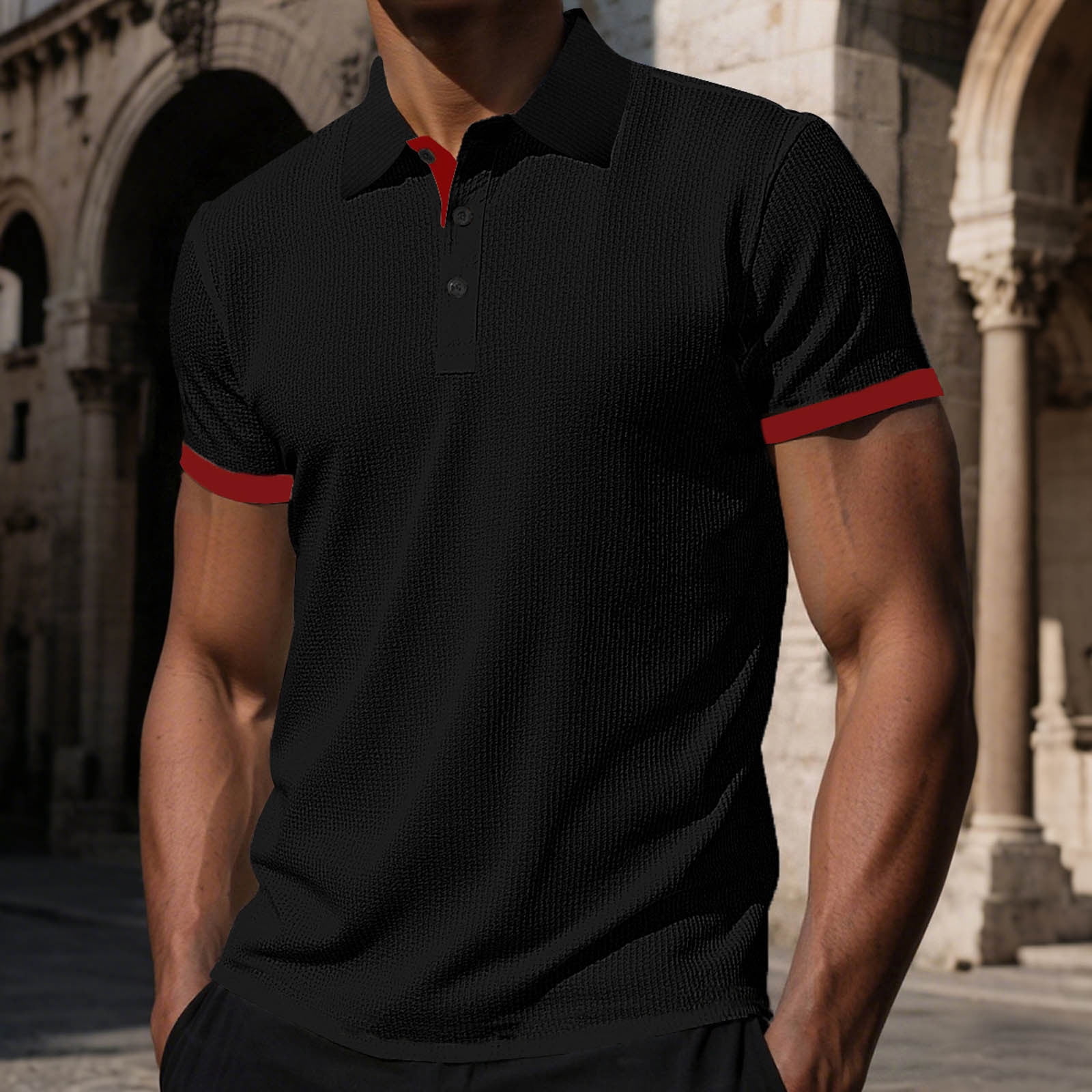 BSDJILFG Work Tops for Men Casual Golf Shirts Button Up Short Sleeve ...
