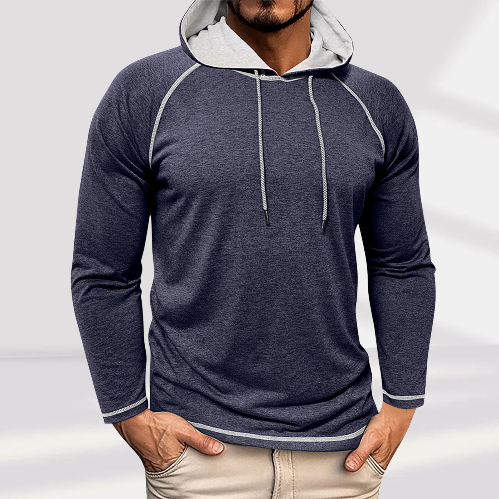 BSDJILFG Workout Hoodies for Men Athletic Casual Basic T-Shirt Long ...