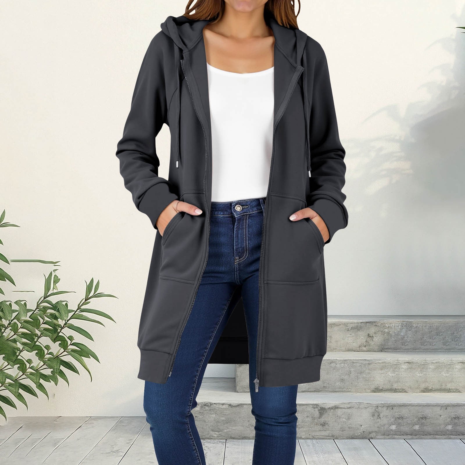 BSDJILFG Zip Up Long Hoodies for Women Fall Jackets 2025 Dressy Casual ...