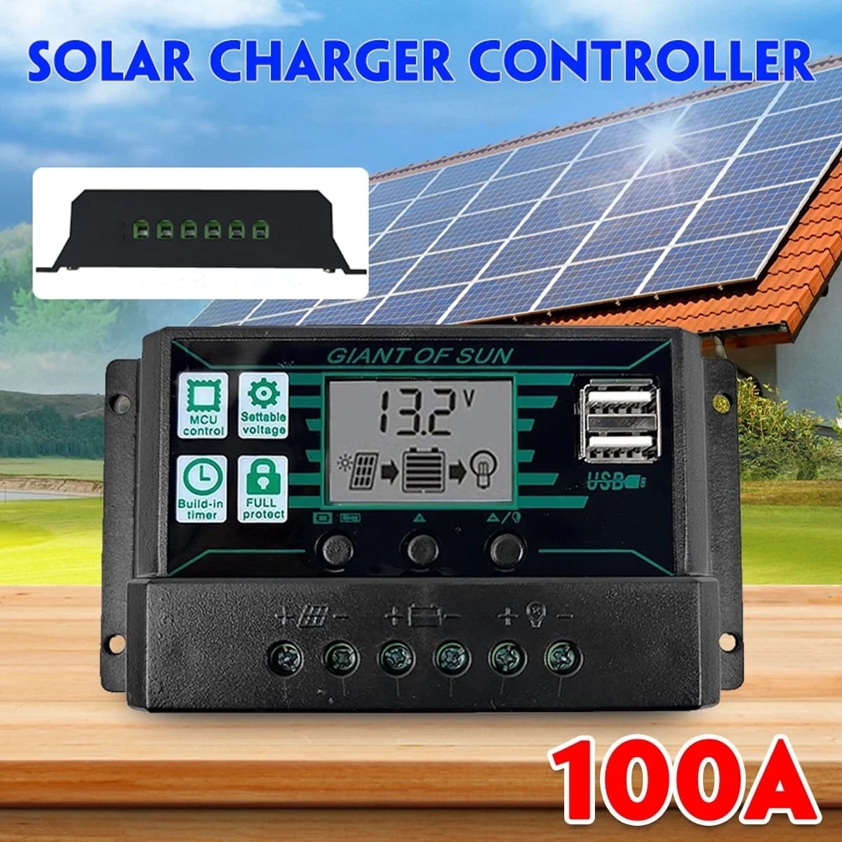 BSHAPPLUS 100A PWM Solar Charge Controller, 12V/24V Auto Tracking, LCD ...