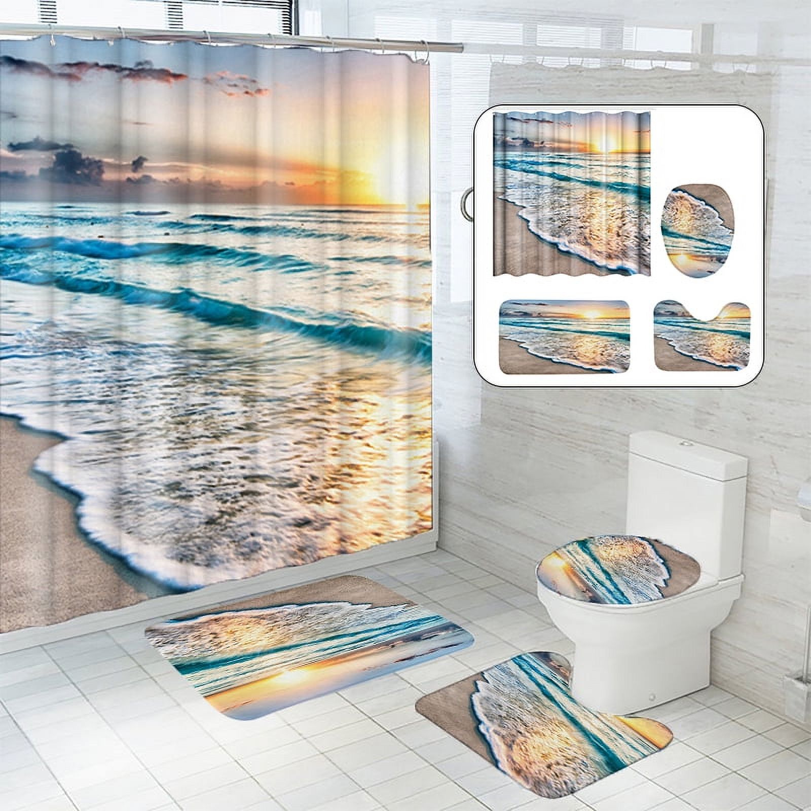 Zen Peach 18-Piece Bathroom Set: 2-Rugs/Mats, 1-Fabric Shower Curtain ...