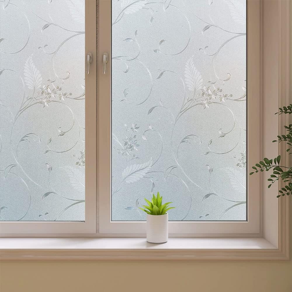 Bshapplus Flower Window Privacy Film 17.7"x78.7" Frosted Glass Sticker ...