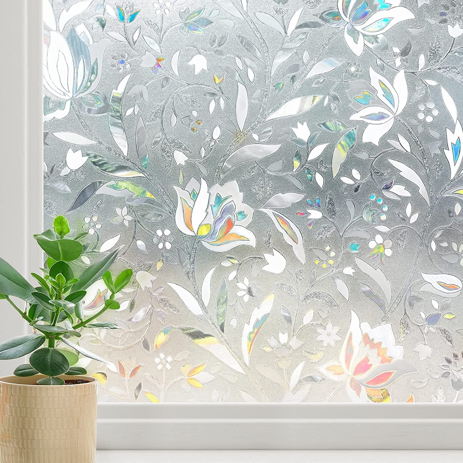 "BSHAPPLUS® Privacy Window Film, 35.4"" x 78.7"", Tulip Rainbow, Anti ...
