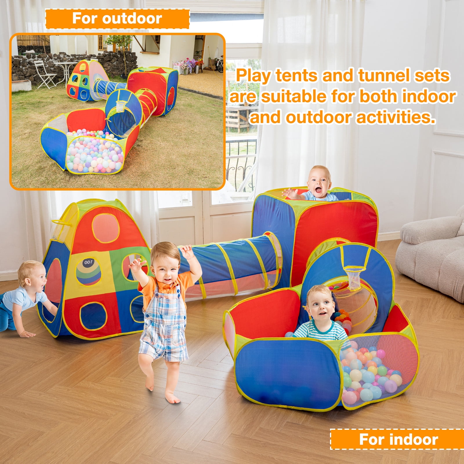 BSHAPPLUS 5 in 1 Kids Play Tent and Pop Up Play Tunnel,Collapsible Play ...