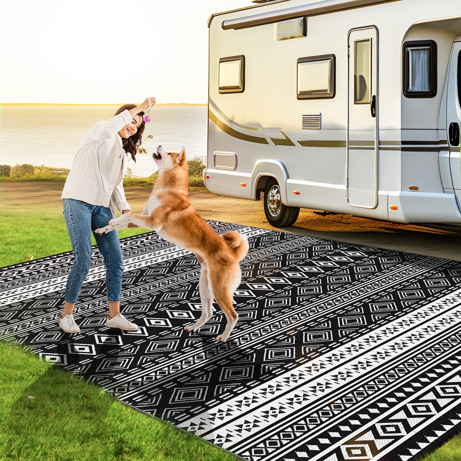 BSHAPPLUS 5x8 Outdoor Reversible Plastic Straw Rug, Waterproof ...