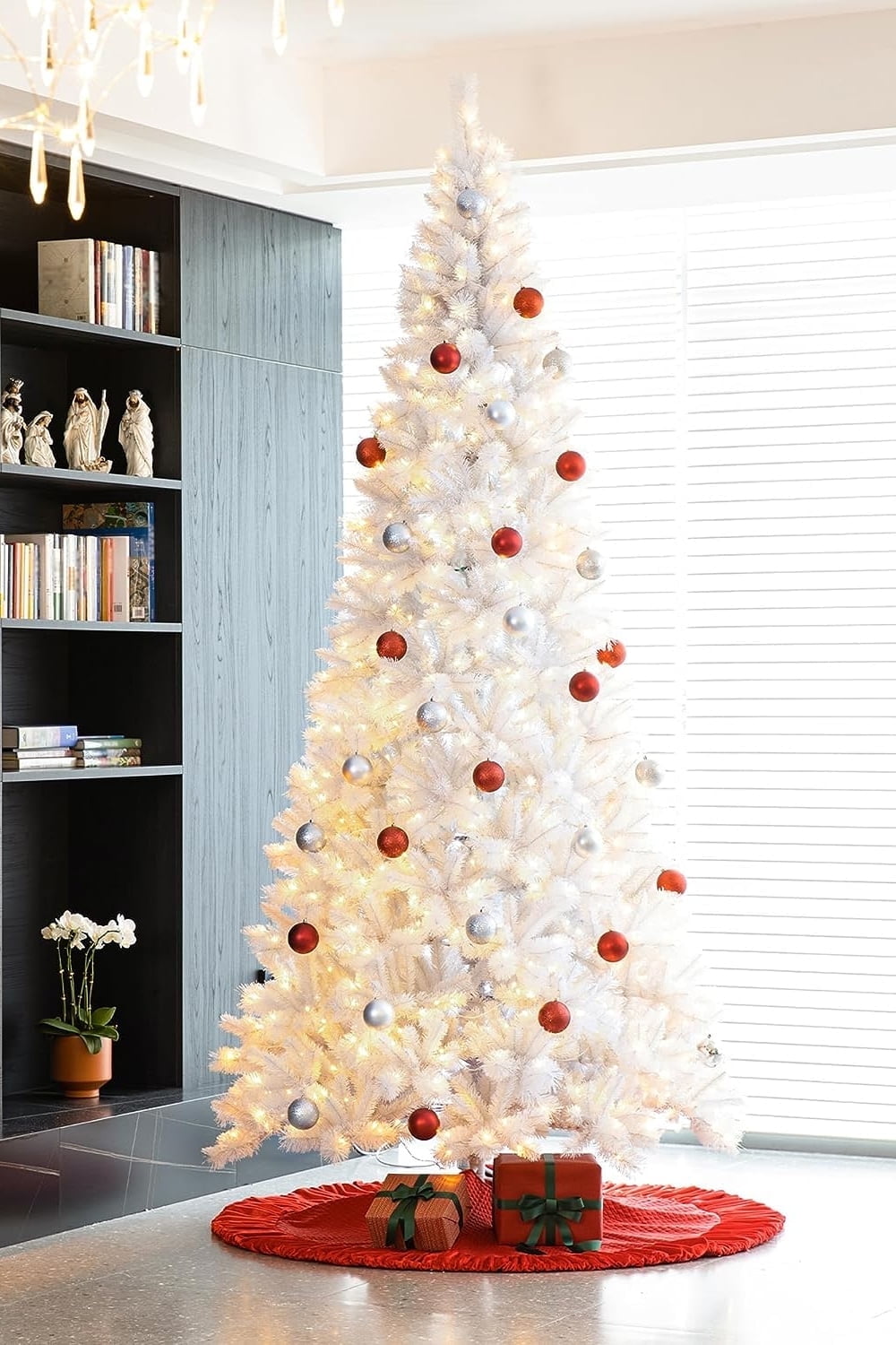 Bshapplus 7.5ft Pre-Lit White Christmas Tree, 600 LED Lights, 1600 Tips ...