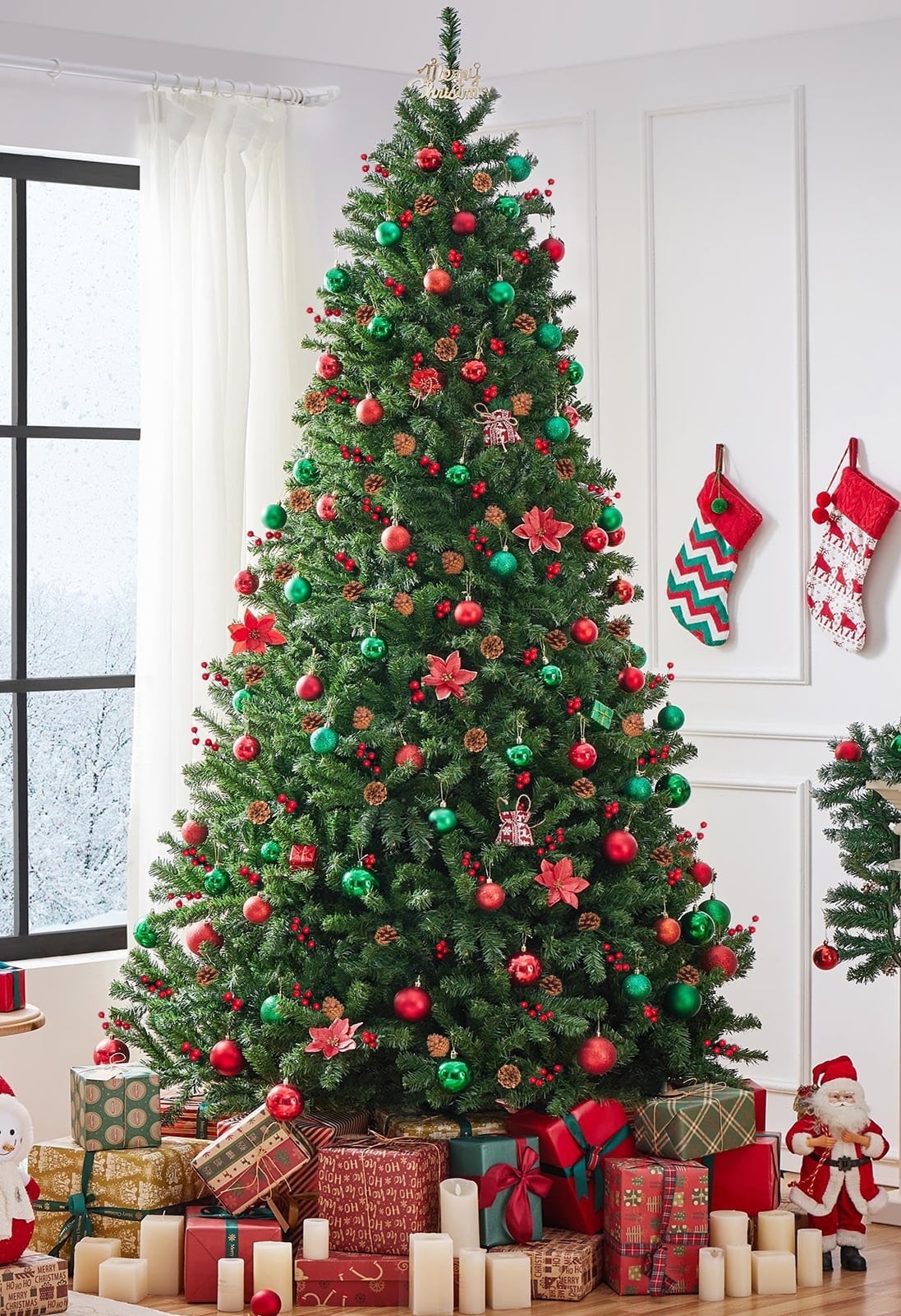 BSHAPPLUS® 9ft Indoor Christmas Tree, Hinged Artificial Pine, 2800 ...
