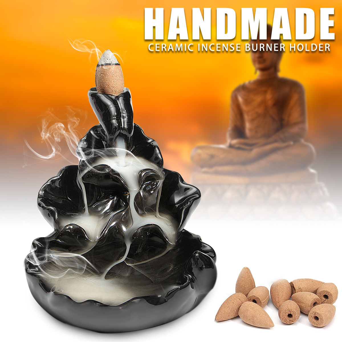 Tabletop Buddha Zen Garden Rock Candle Holder Incense Burner Gift ...