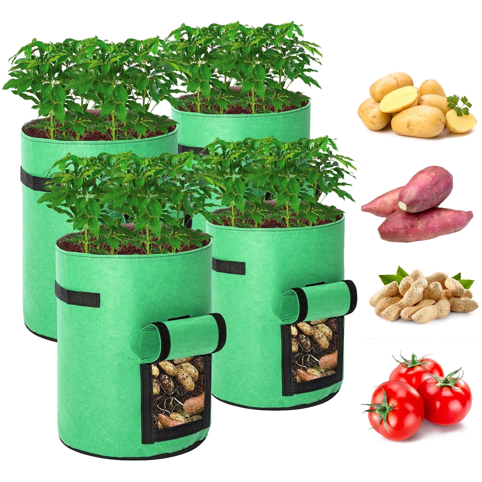 BSHAPPLUS Grow Bags 4 Packs 10 Gallon Green Potato Grow Bags with ...