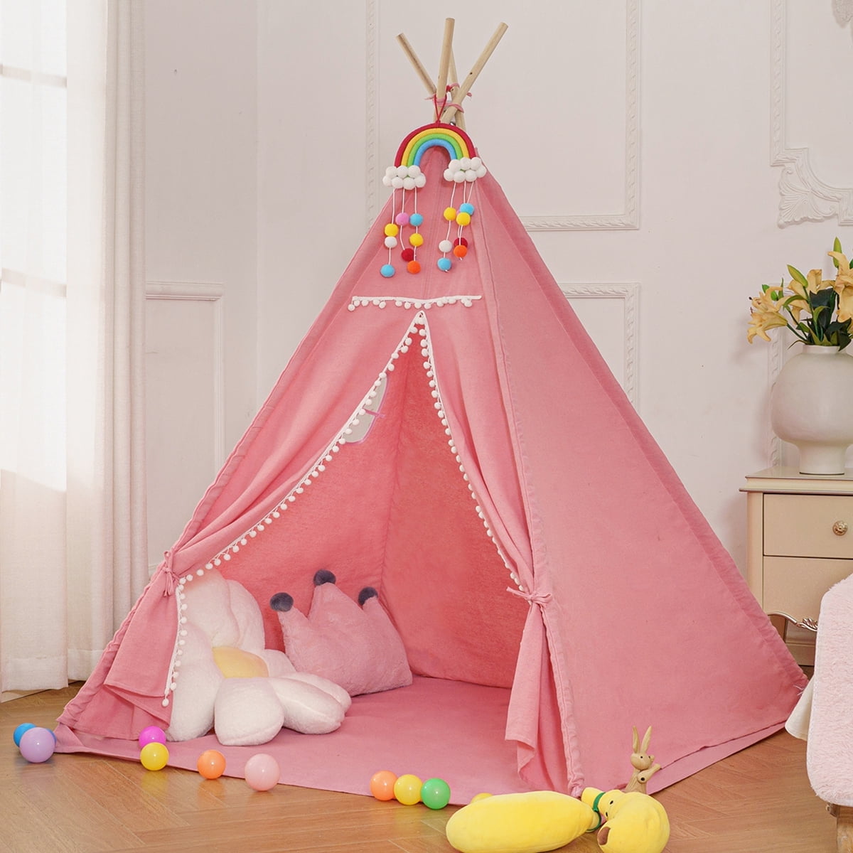 BSHAPPLUS Kids Teepee Play Tent, Cotton Canvas Portable Playhouse ...