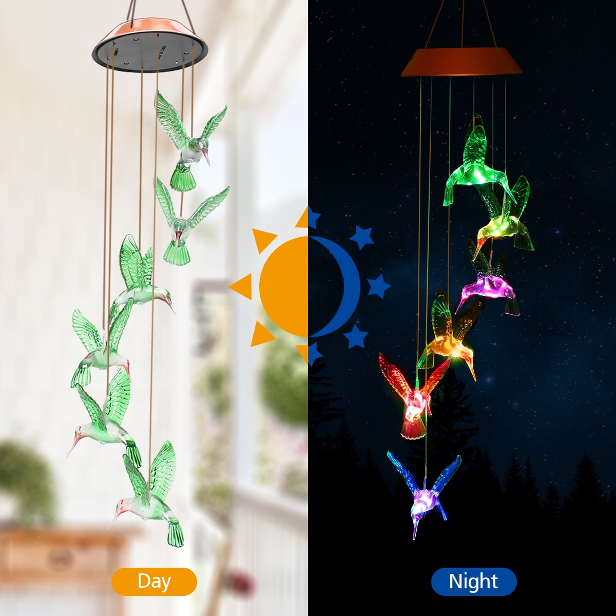 Welltop Solar Wind Chimes, Owl LED Solar Powered Wind Chimes Lamp Color ...