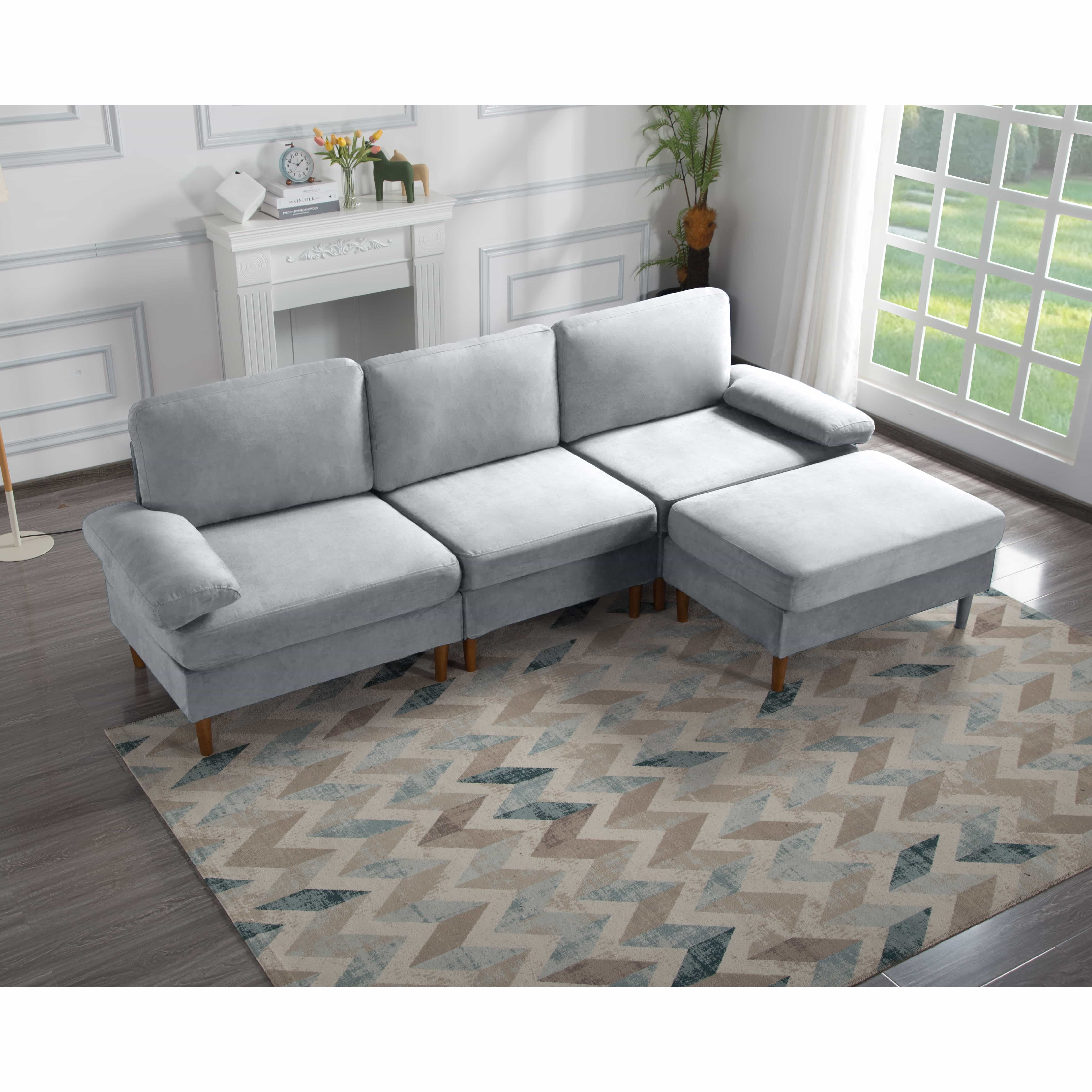 BSHTI 102.4" Reversible Modular Sectional Sofa with Movable Ottoman ...