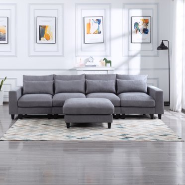 Aukfa 93" Sectional Sofa, Living Room Modular Couch with Ottoman ...