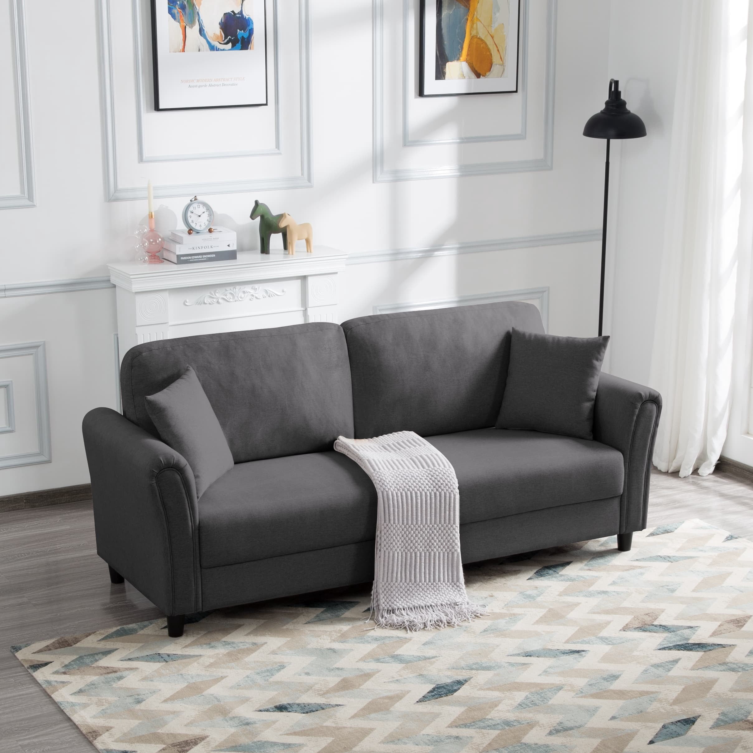 BSHTI 2 Seater Modern Couch Sofa,Linen Blend Upholstery,Slightly Rolled ...
