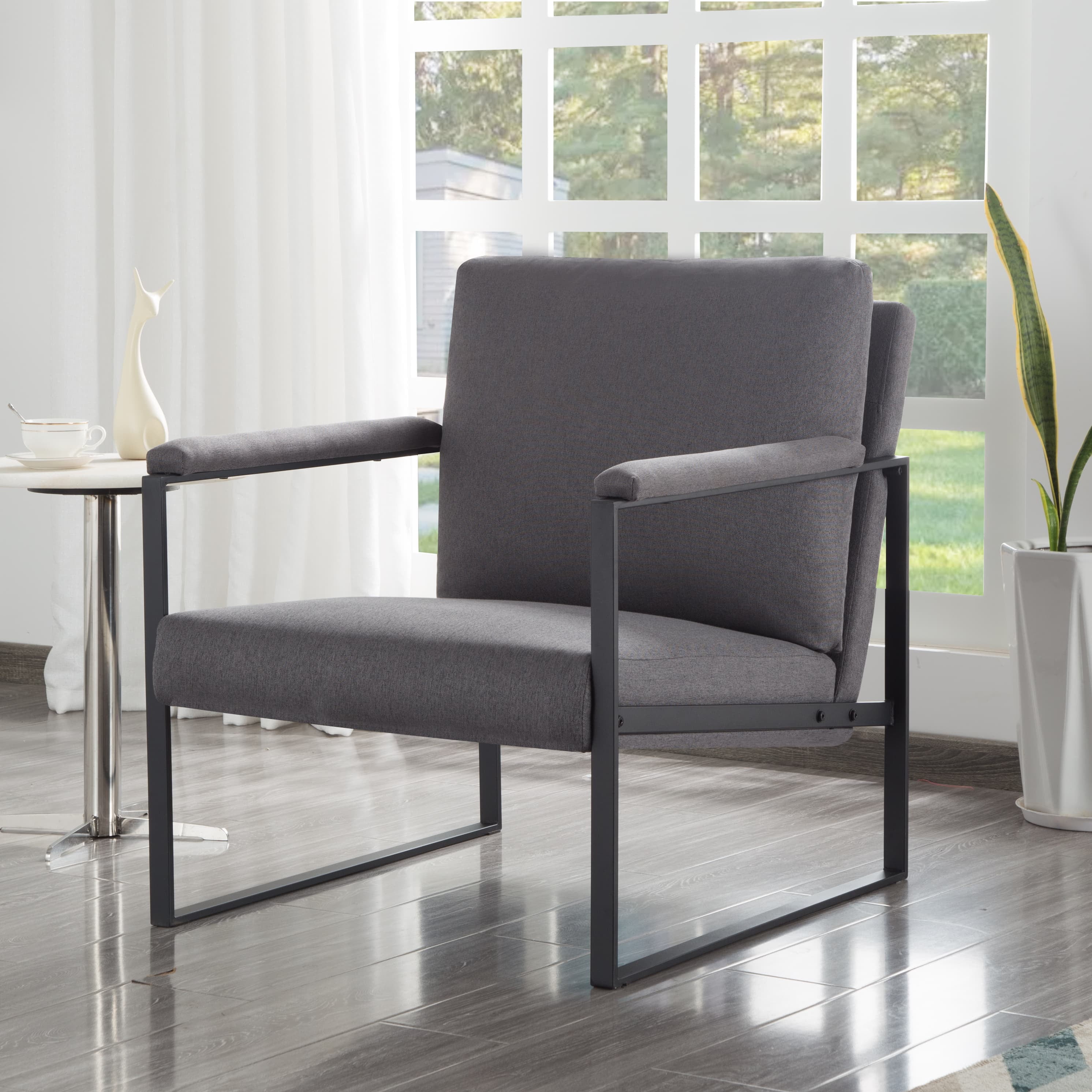 BSHTI 26.8”Metal Frame Armchair,Easy to Assemble Linen Blend Upholstery ...
